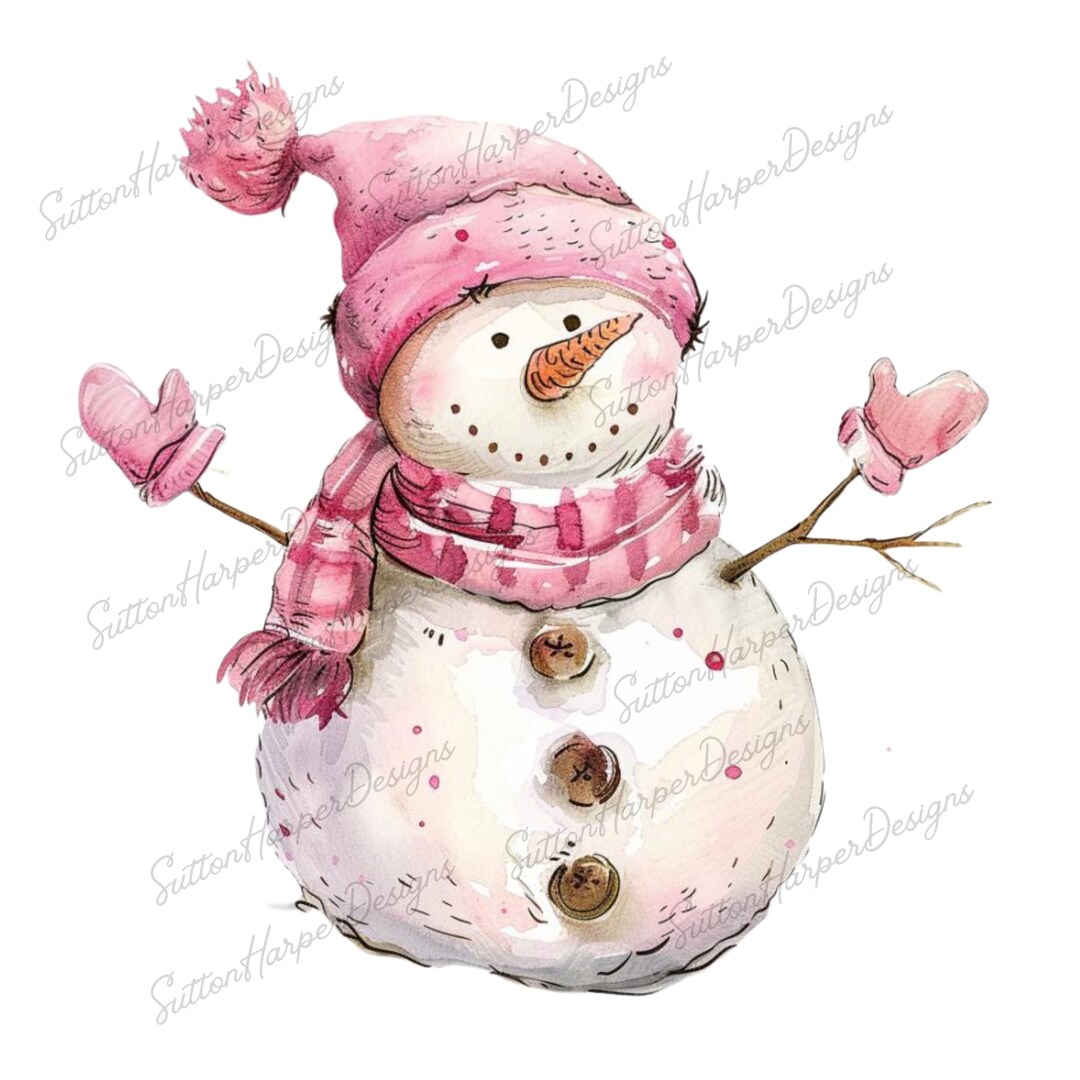 Pink Cute Snowman Illustration Png Snowman Png Girly Snowman Png Coquette Snowman Png Cute