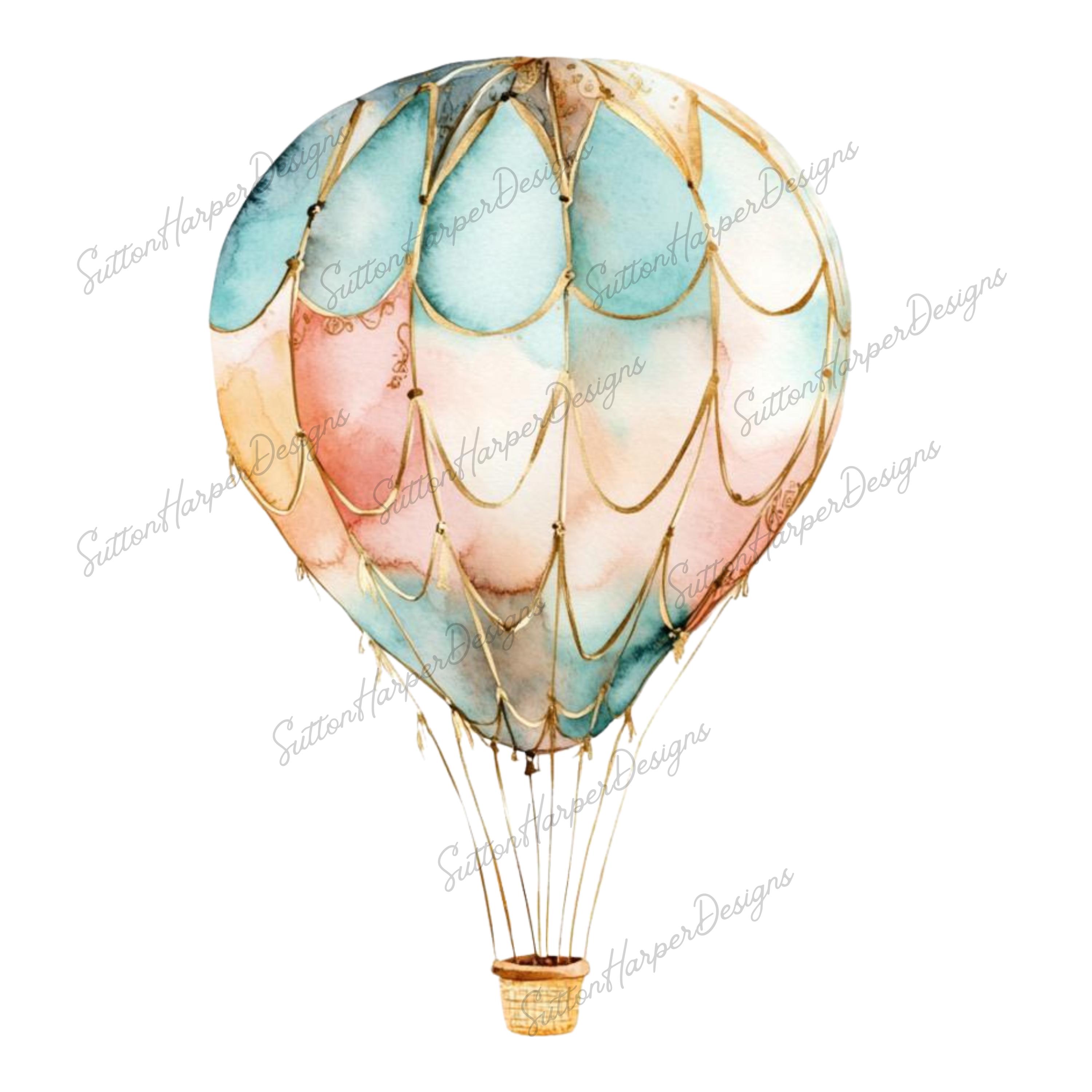 Pastel Watercolor Hot Air Balloon Illustration PNG, Pastel Hot Air ...
