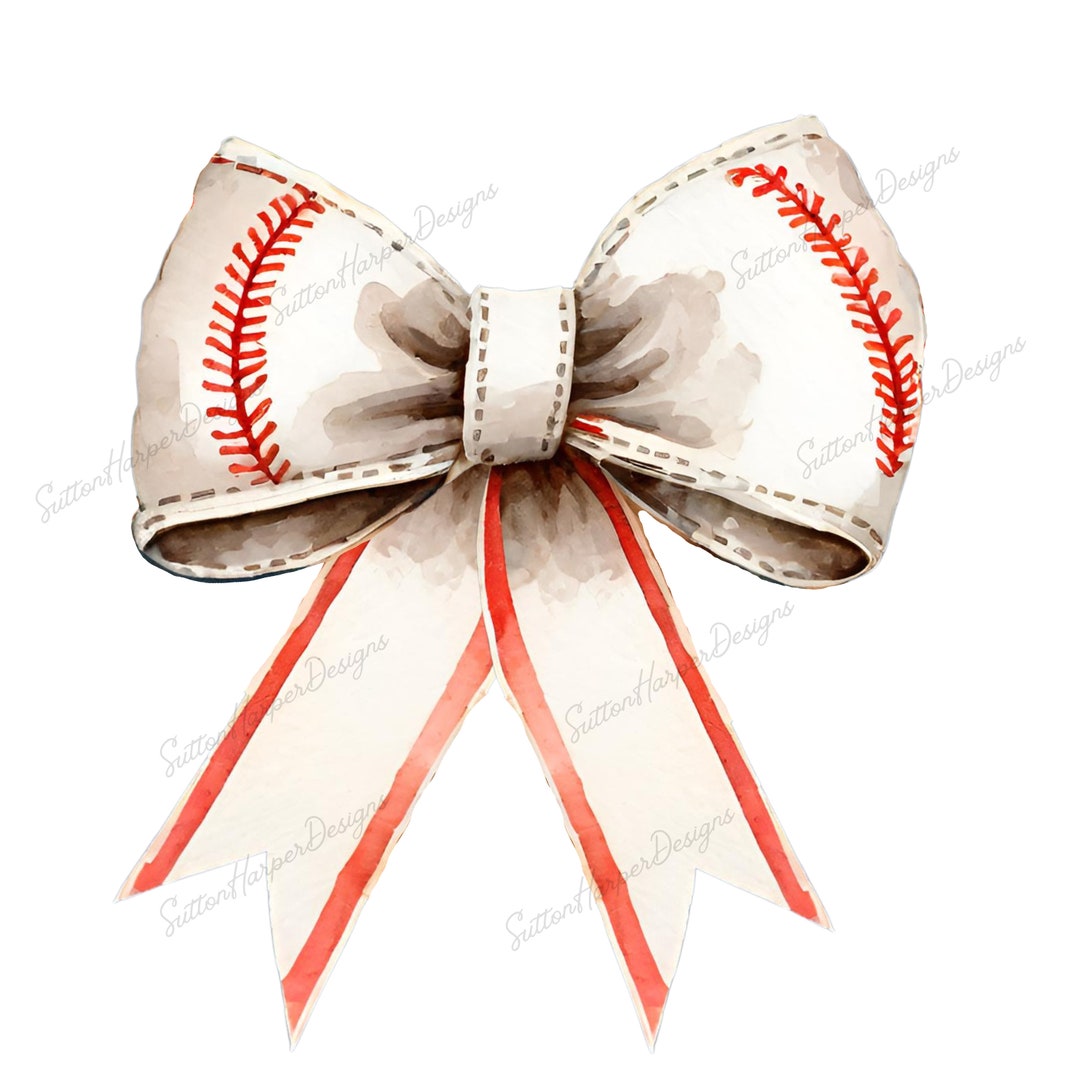 Red and White Baseball Ribbon Bow Coquette Png, Coquette Baseball Png ...
