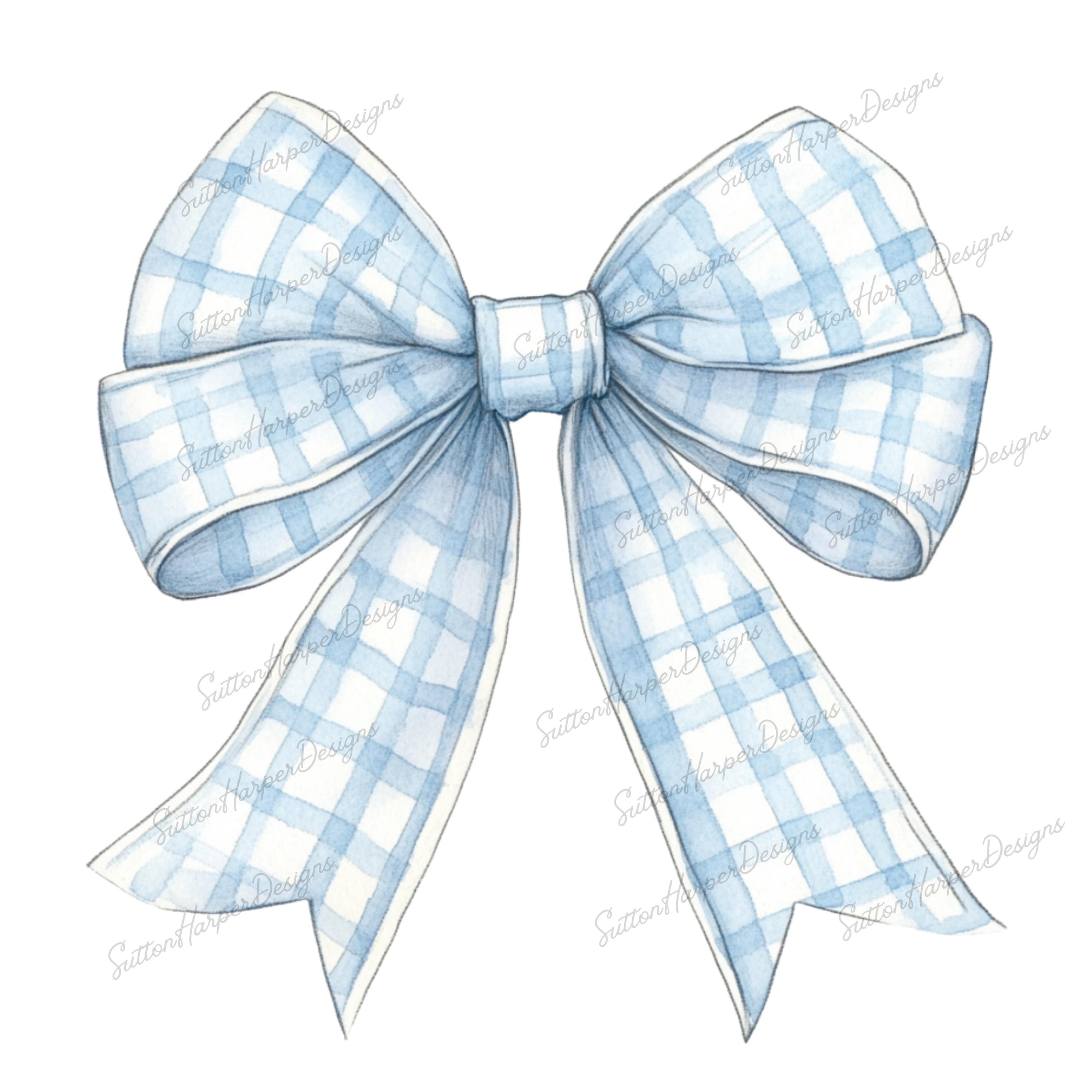 Light Blue and White Gingham Ribbon Bow PNG Design, Coquette Blue ...
