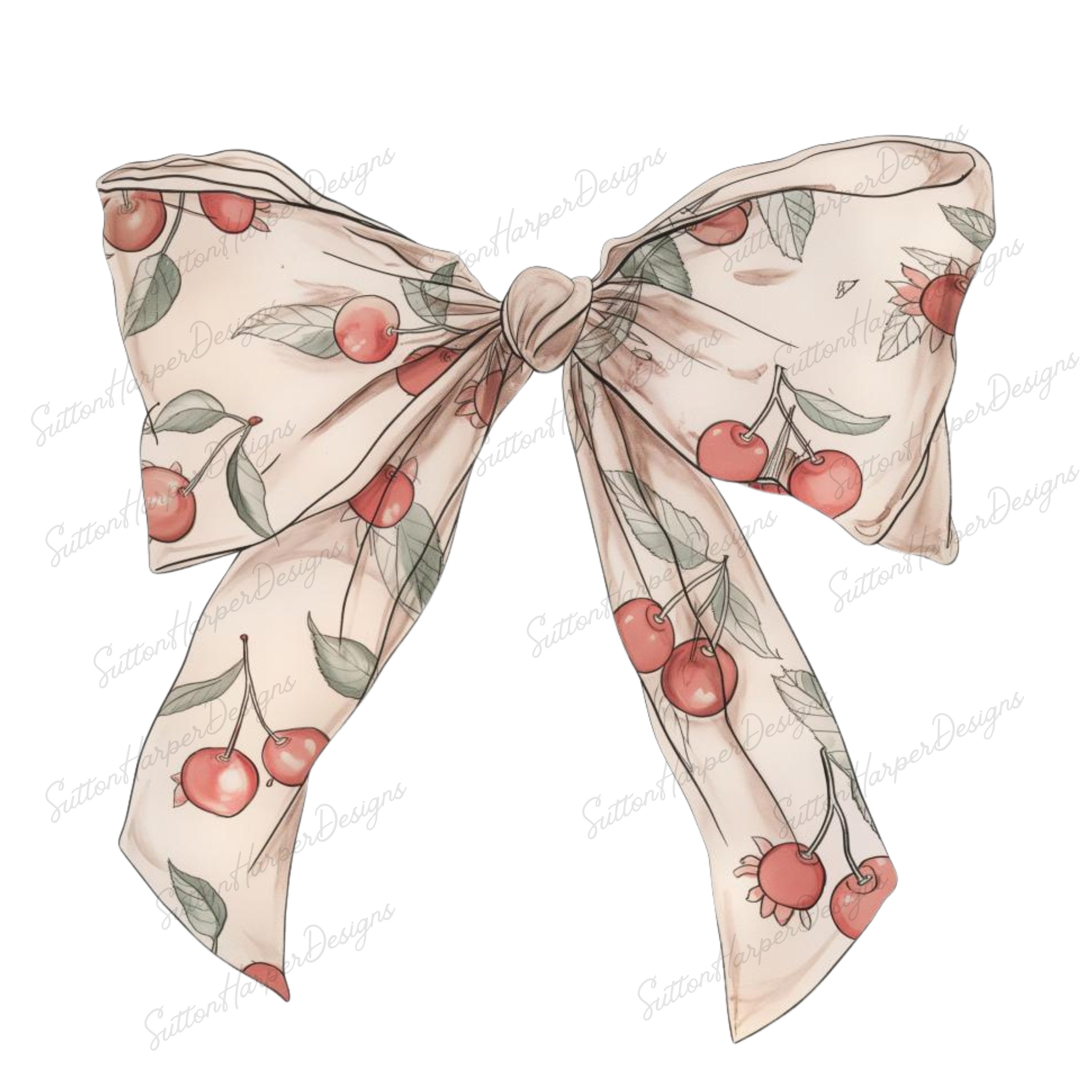 Coquette Ribbon Bow Cherry PNG Digital Download Clipart Image T Shirt ...