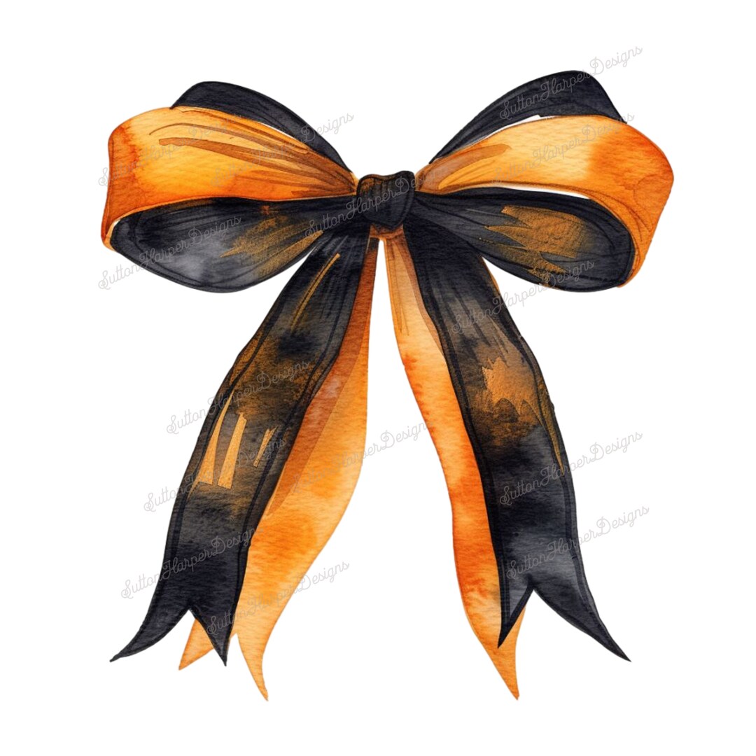 Halloween Black and Orange Bow PNG Illustration, Halloween Ribbon Bow ...