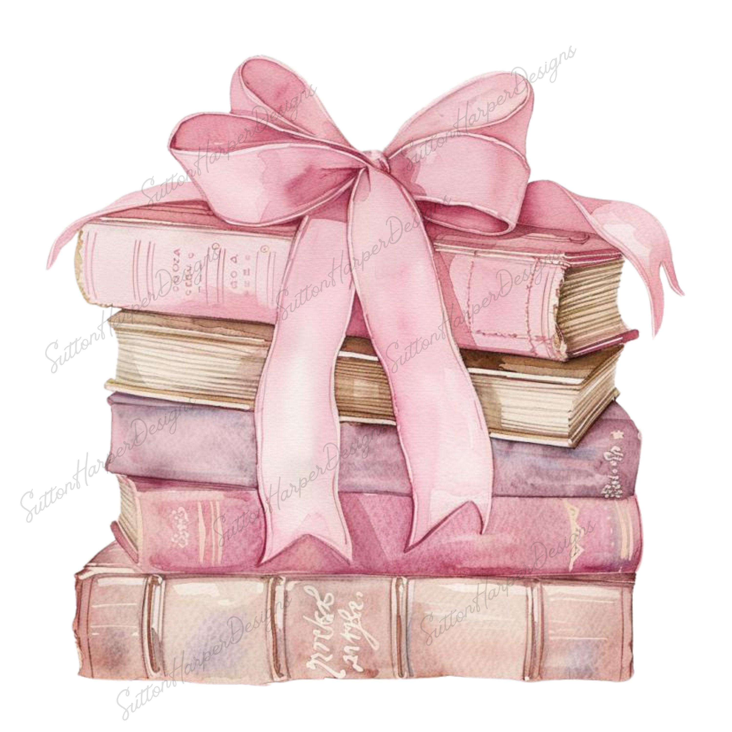 Coquette Stack of Book With Ribbon Bow Png, Books Png, Book Png, Girly ...