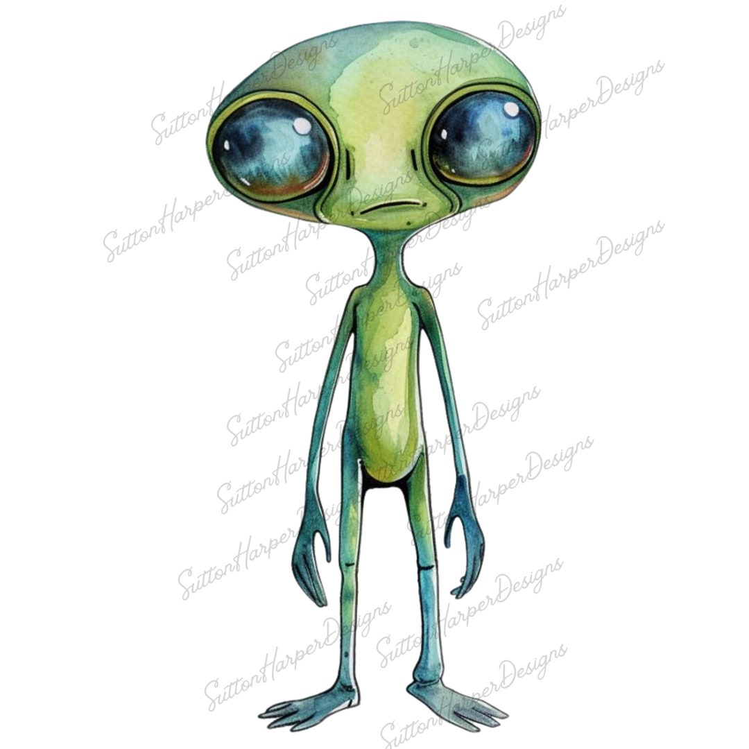 Green Alien Png, Green Alien Watercolor Illustration Png ...
