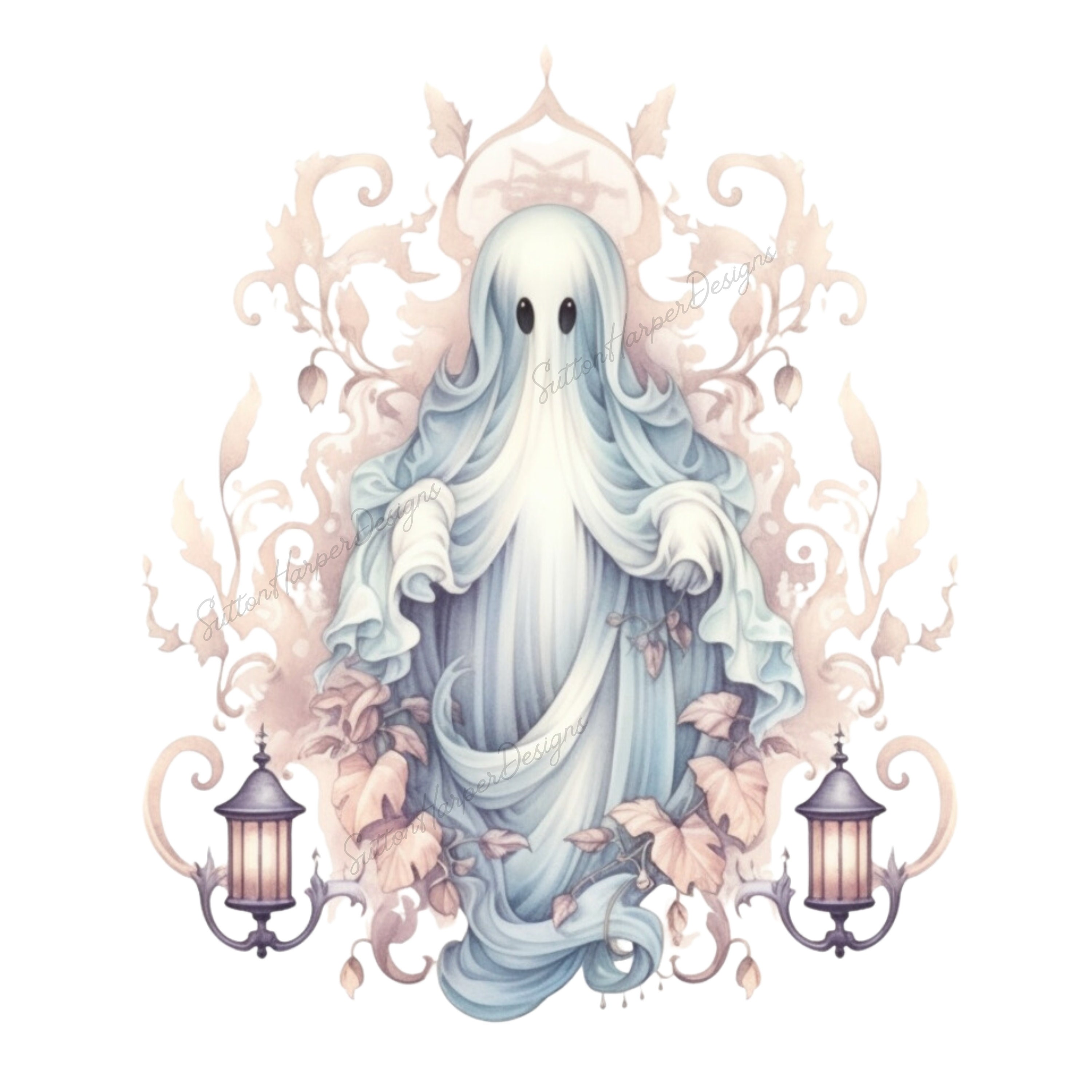 Boho Style Cottagecore Ghost PNG, Pastel Whimsical Halloween Ghost PNG ...