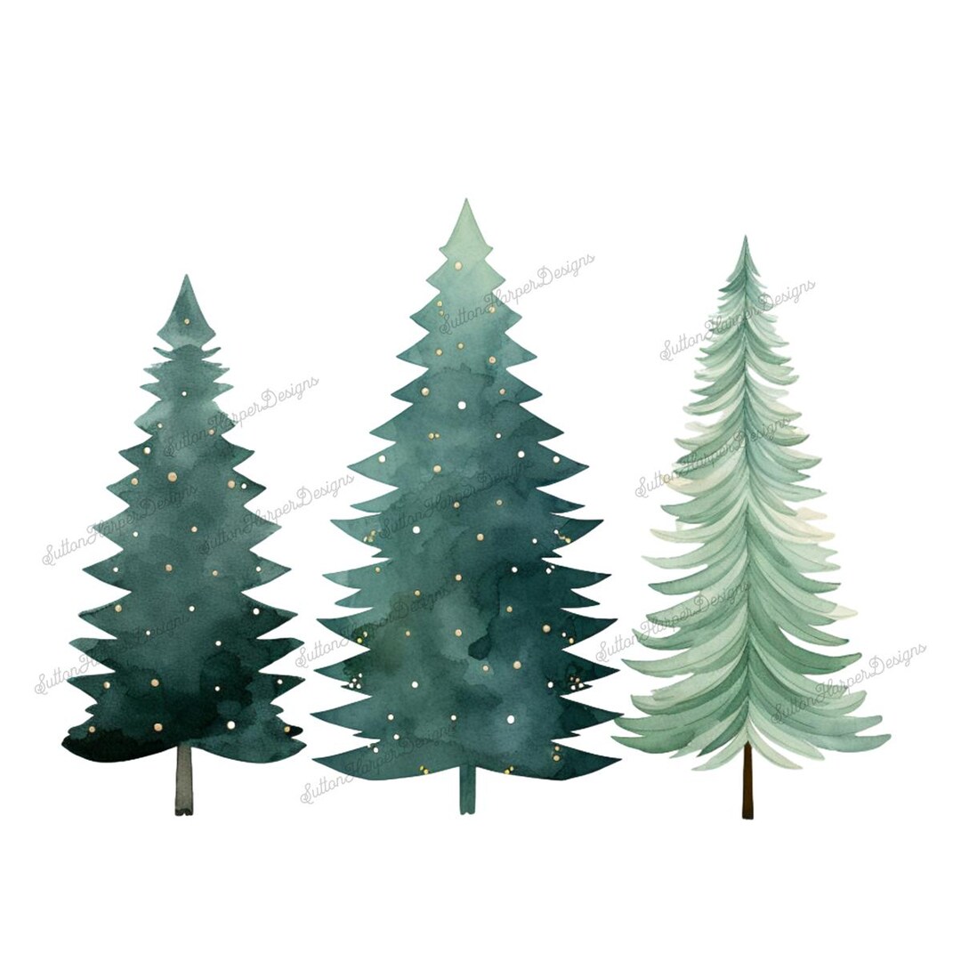Watercolor Christmas Pine Trees Illustration Png Design, Christmas ...