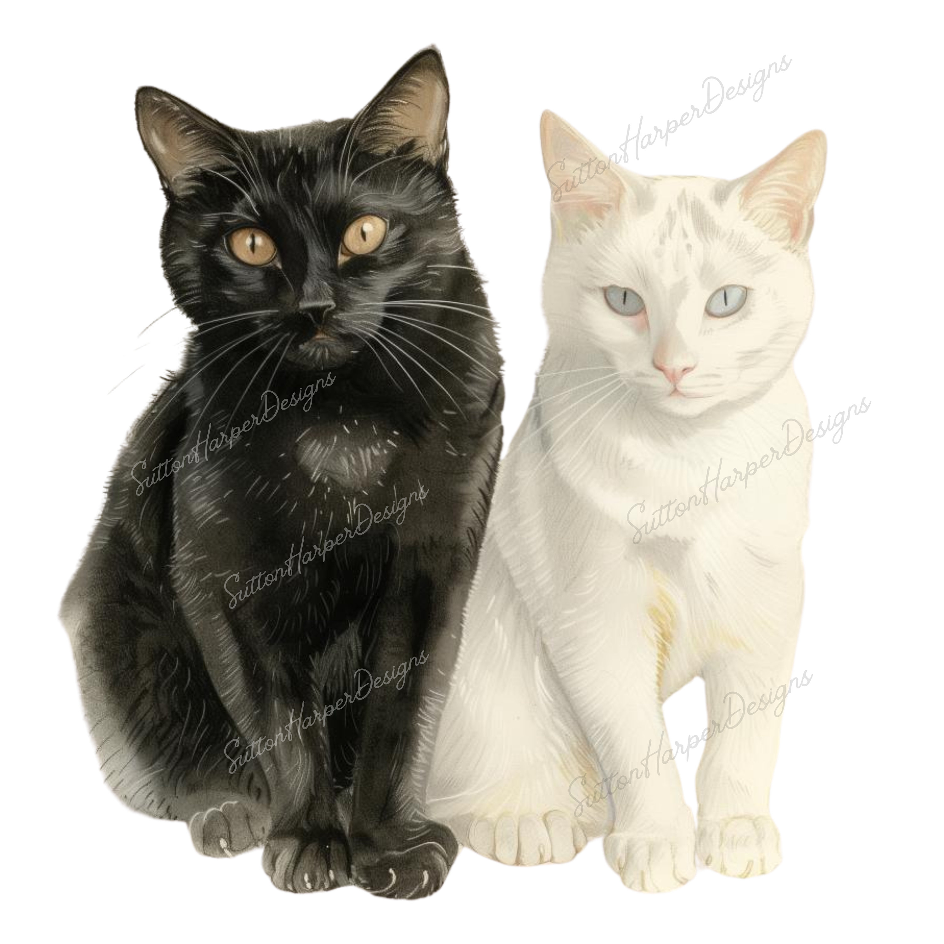 Schwarz-weiße Katzenillustration PNG, zwei Katzen PNG, Katze png ...