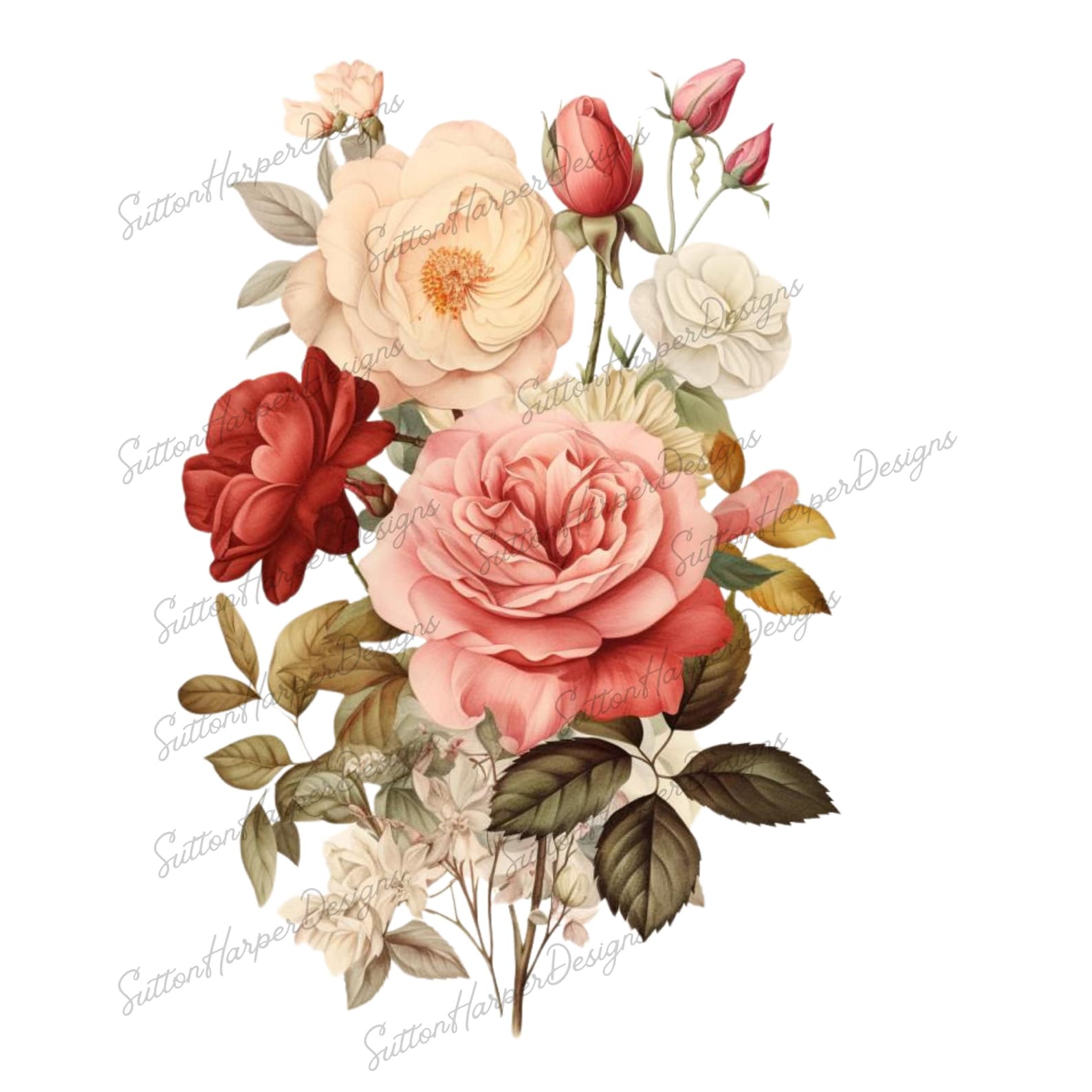 Vintage Roses Illustration PNG, Beautiful Vintage Roses Png, Roses Png ...