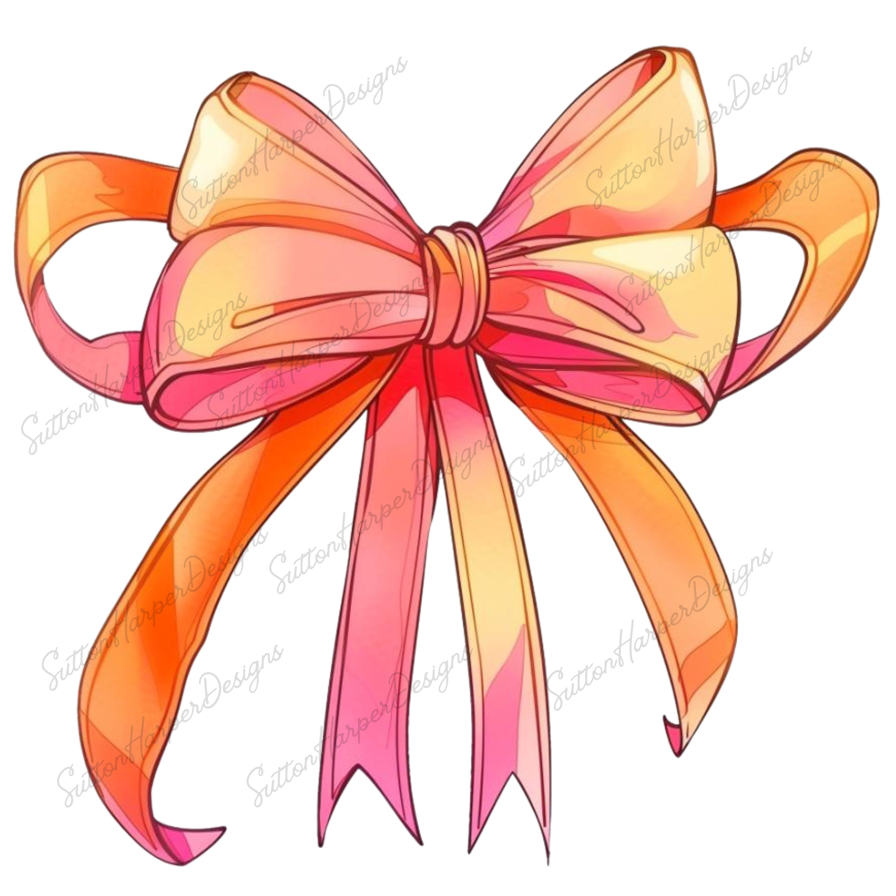 Neon Pink and Orange Bow Png, Coquette Cartoon Bow Png, Cute Bow Png ...