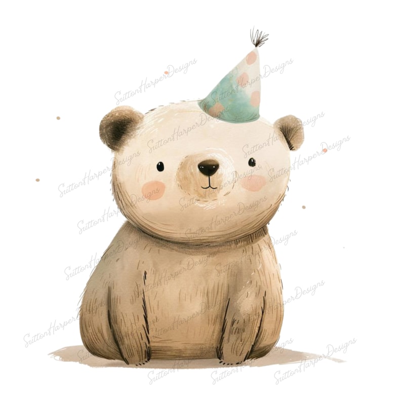Cute Birthday Bear Clipart PNG Digital Download, Cute Bear With ...