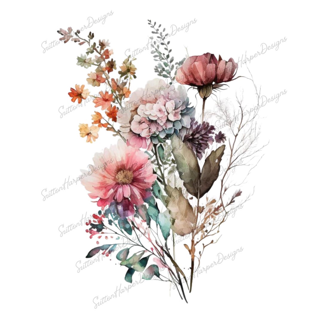 Boho Floral PNG, Boho Flowers Png, Beautiful Boho Flowers Bouquet Png ...