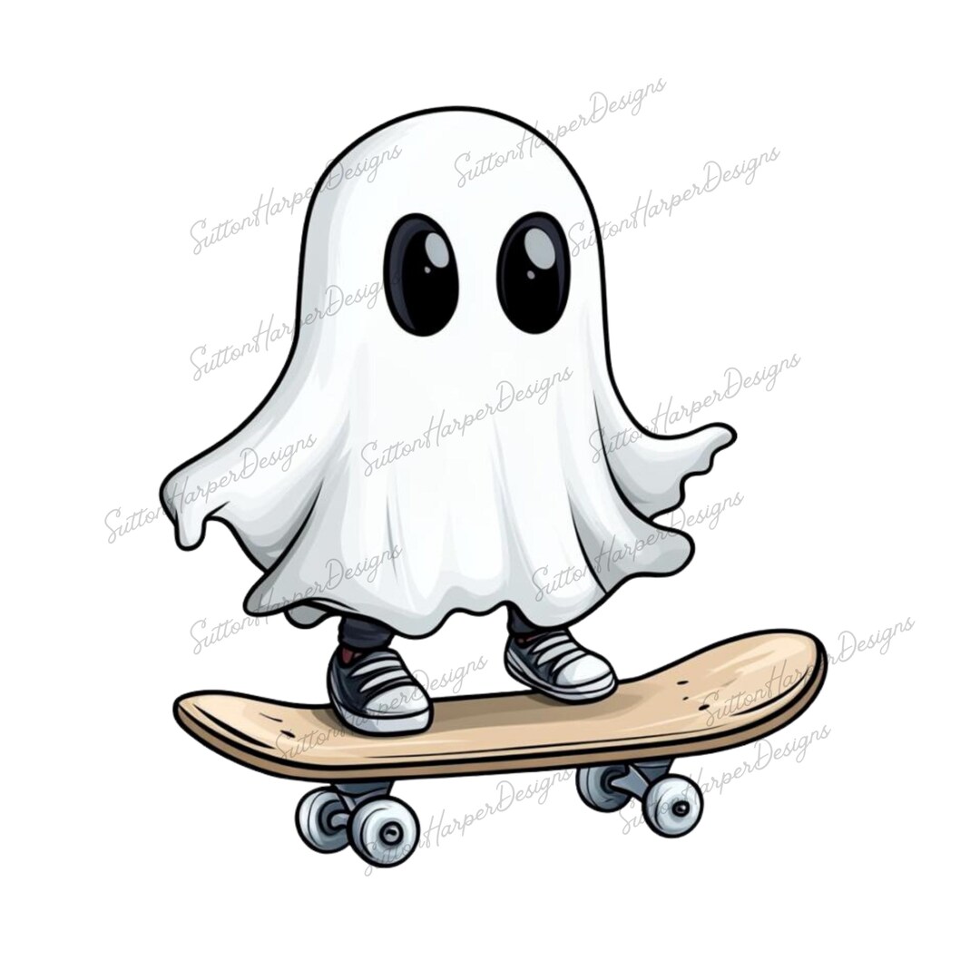 Ghost Skateboarder Cartoon PNG, Cute Ghost Skateboarding PNG, Trending ...