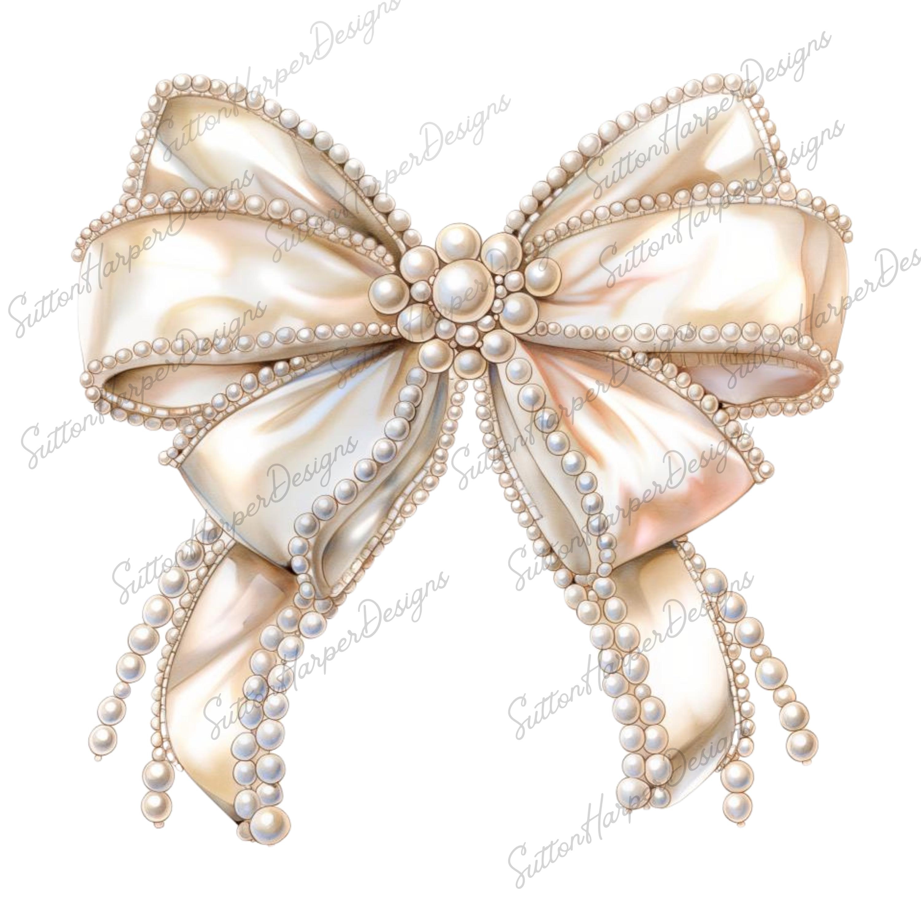 Coquette Pearl Bow PNG, White Pearl Ribbon Tied Into Bow PNG, Pearl Bow ...