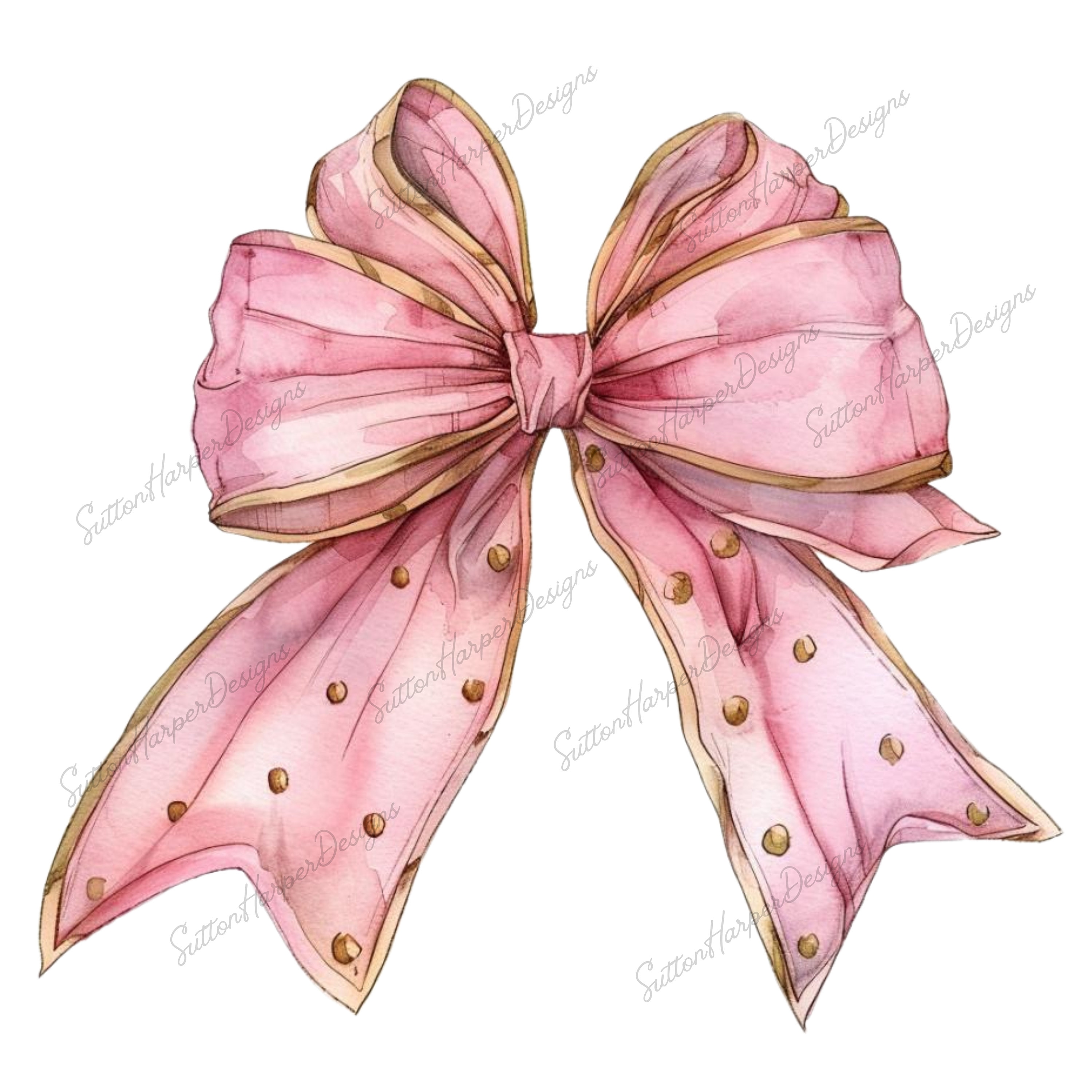 Pink Bow PNG, Pink Gold Ribbon Bow Coquette PNG, Coquette Png, Coquette ...