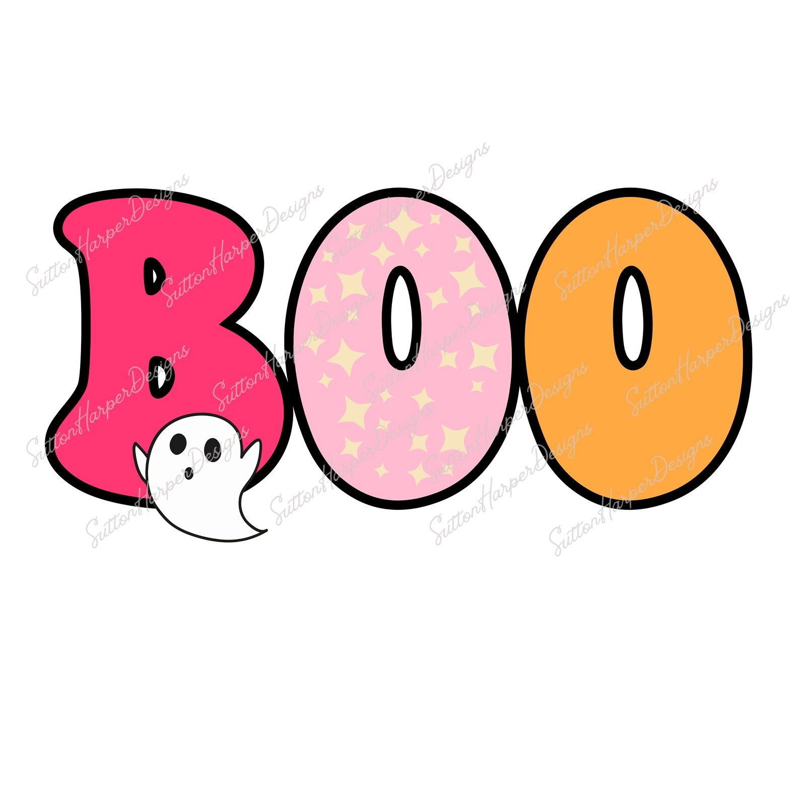 Cute BOO Halloween PNG, Cute Ghost Png, Retro Boo PNG, Retro Style ...