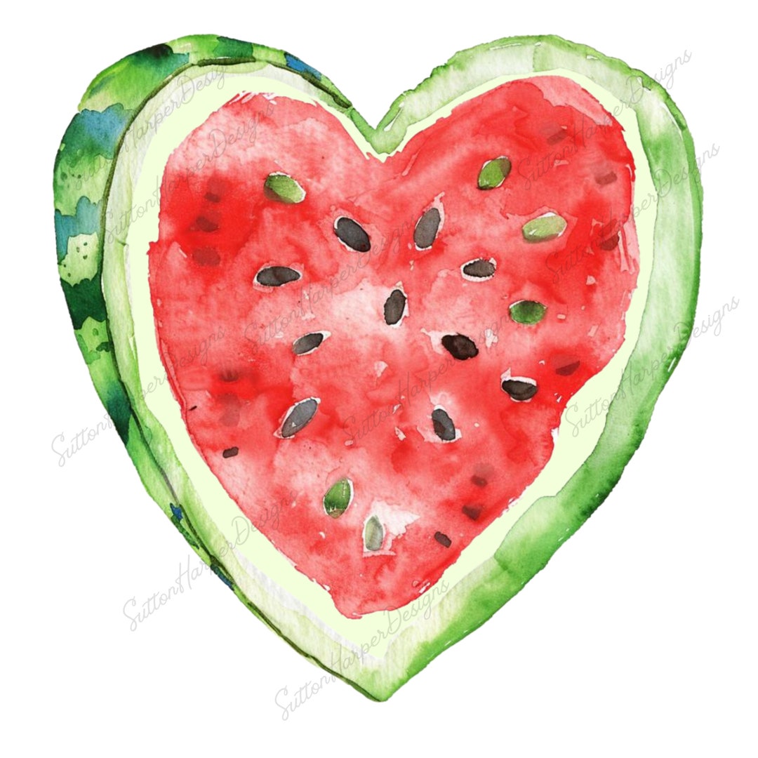 Heart Shaped Watermelon Watercolor Illustration PNG, Watermelon Heart ...