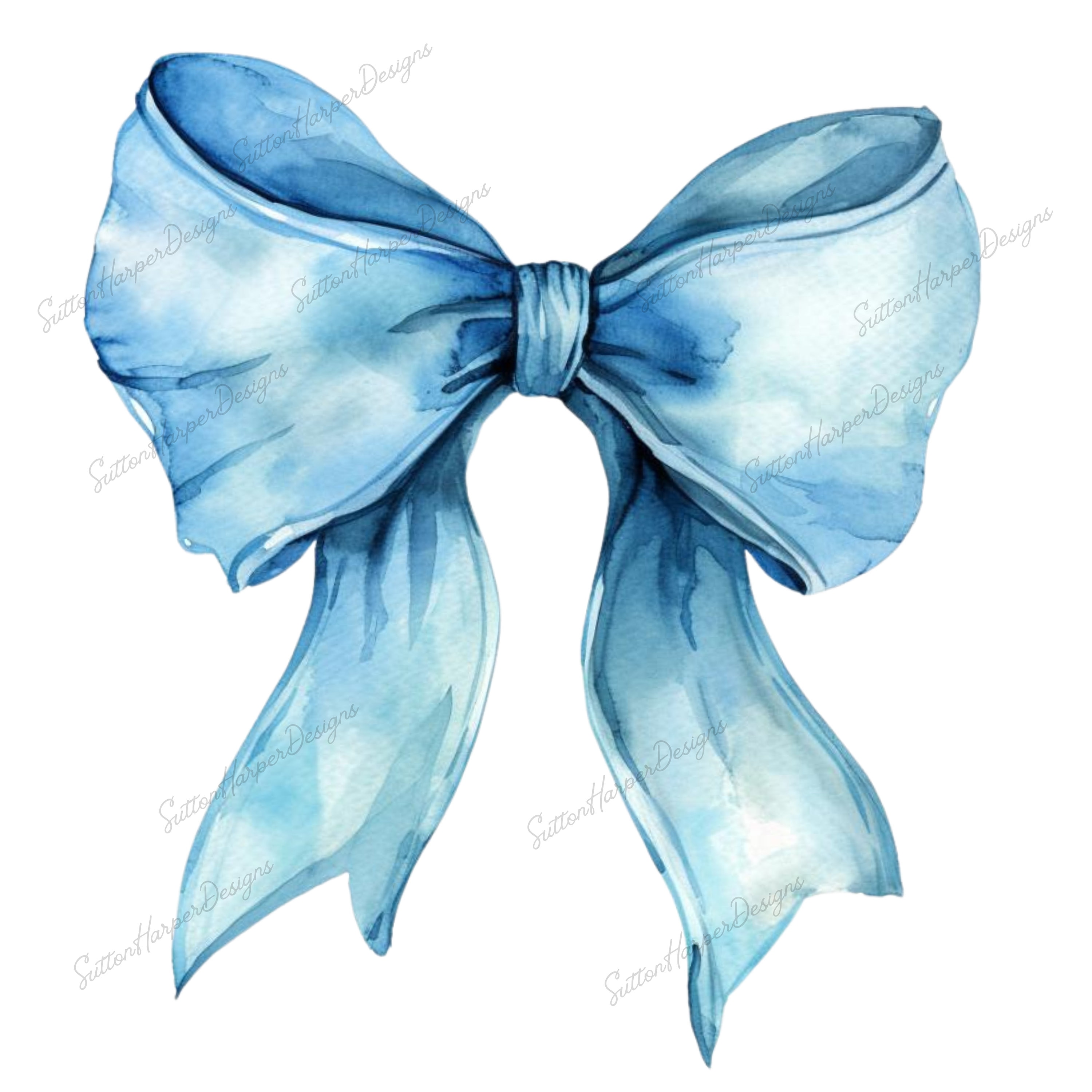 Beautiful Blue Coquette Ribbon Bow PNG, Blue Bow Watercolor Illustration PNG, Coquette Pngs, Bow ...