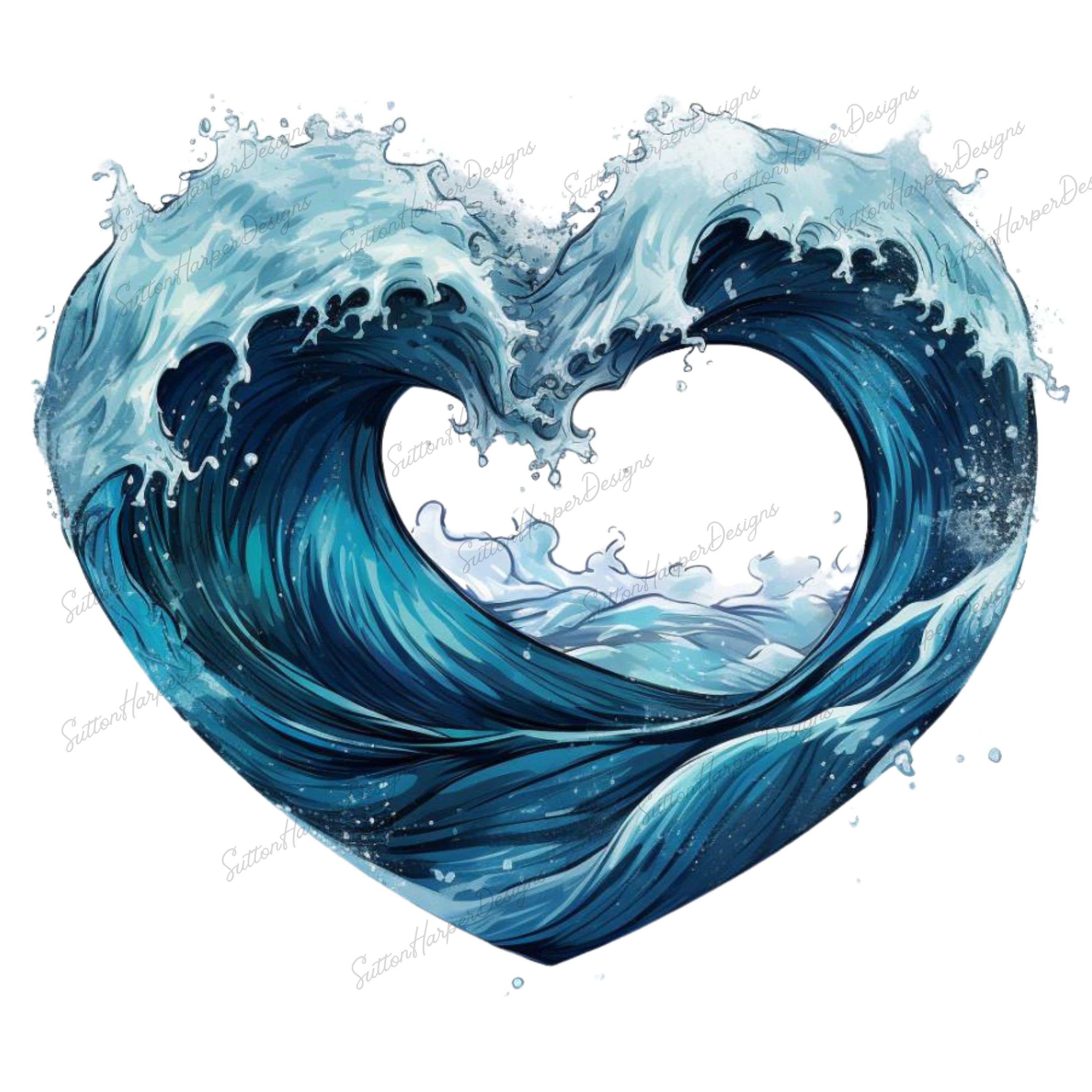 Heart Shaped Wave PNG T Shirt Design Illustration, Heart Wave Png, Wave ...