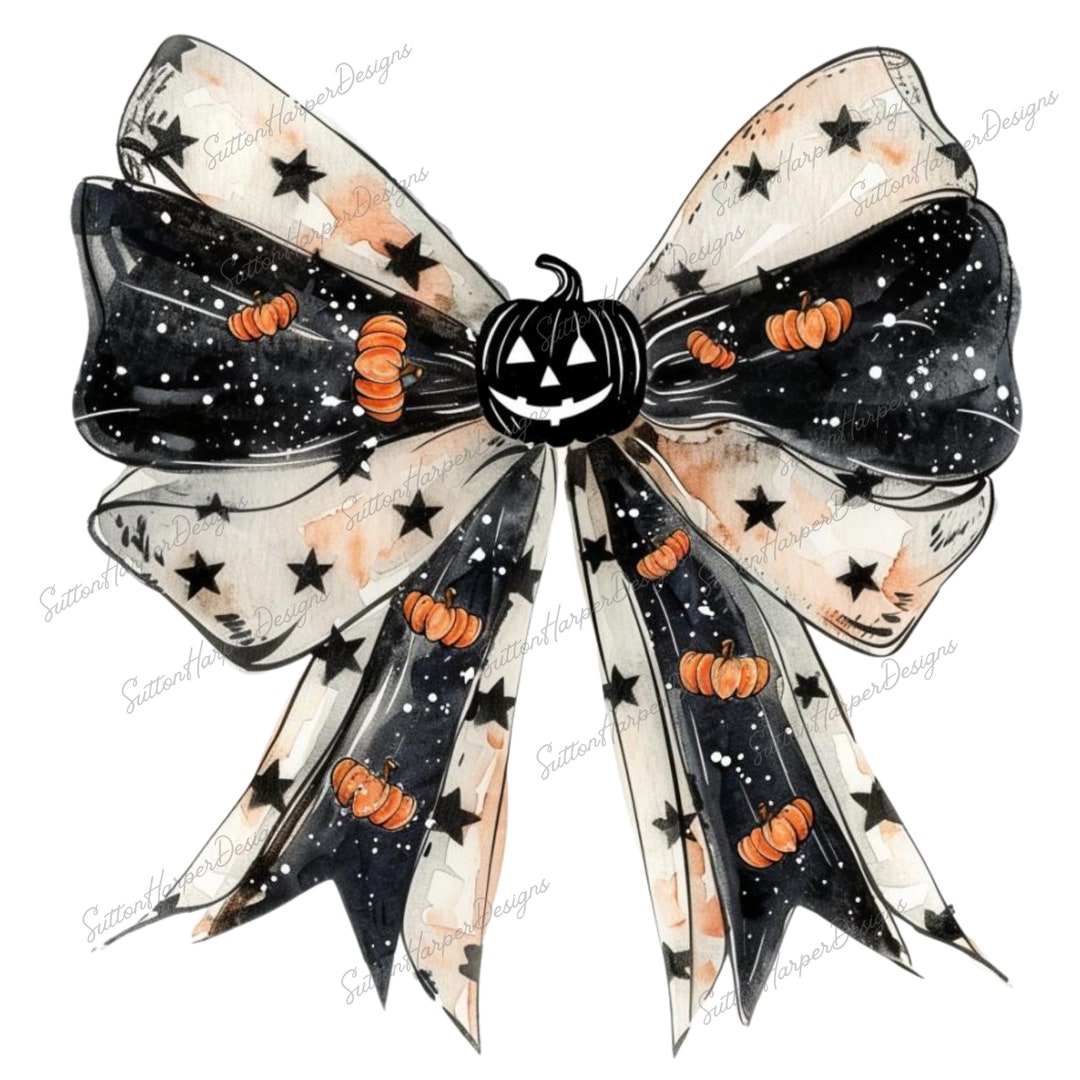 Halloween Jack-o-lantern Pumpkin Ribbon Tied Into a Bow PNG ...