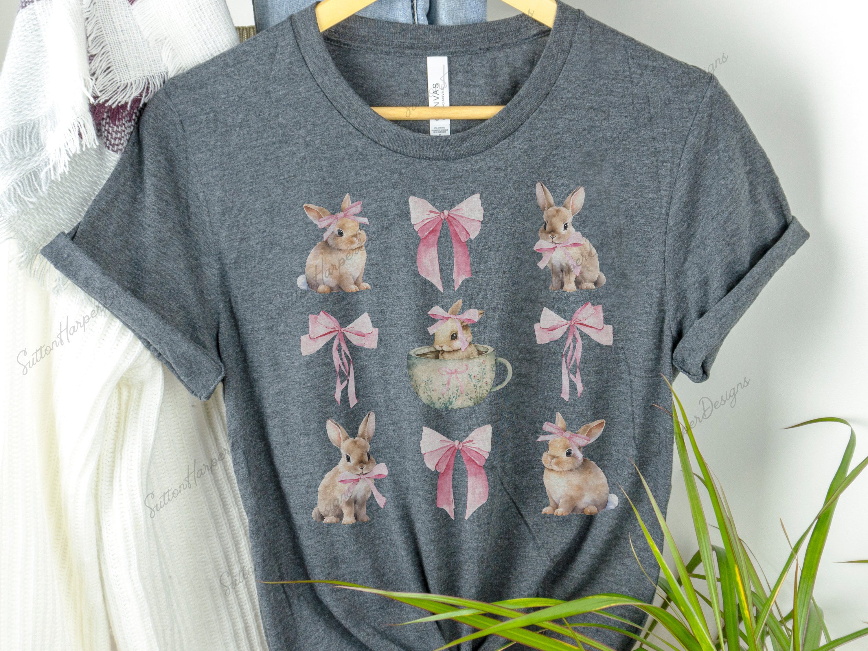 Coquette Bunnies With Pink Ribbon Bows Teacup Png Illustration Digital ...