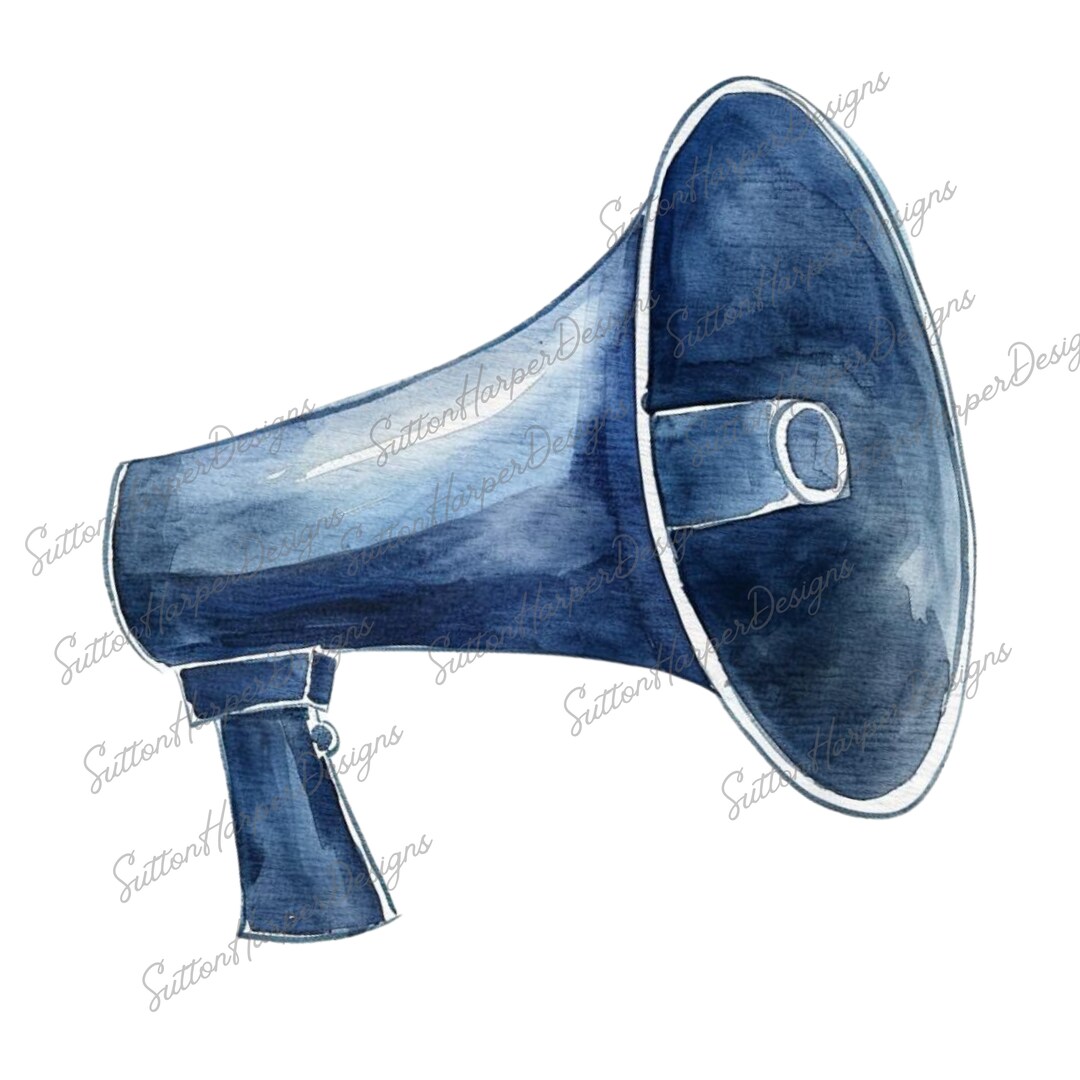 Blue Megaphone Illustration PNG, Blue Megaphone Watercolor Png ...