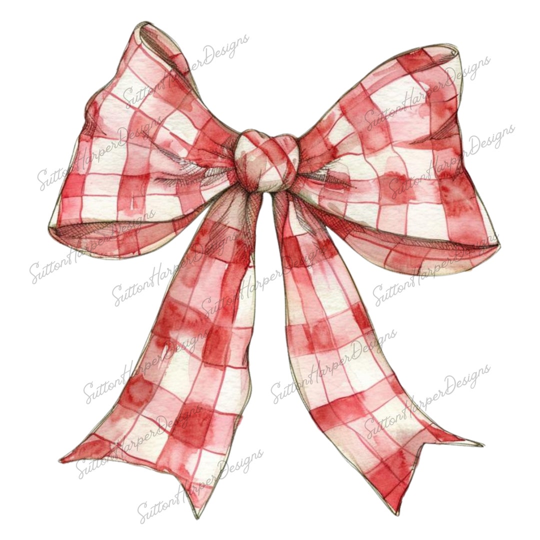 Red Gingham Bow PNG, Coquette Gingham Bow Png, Red and White Gingham ...