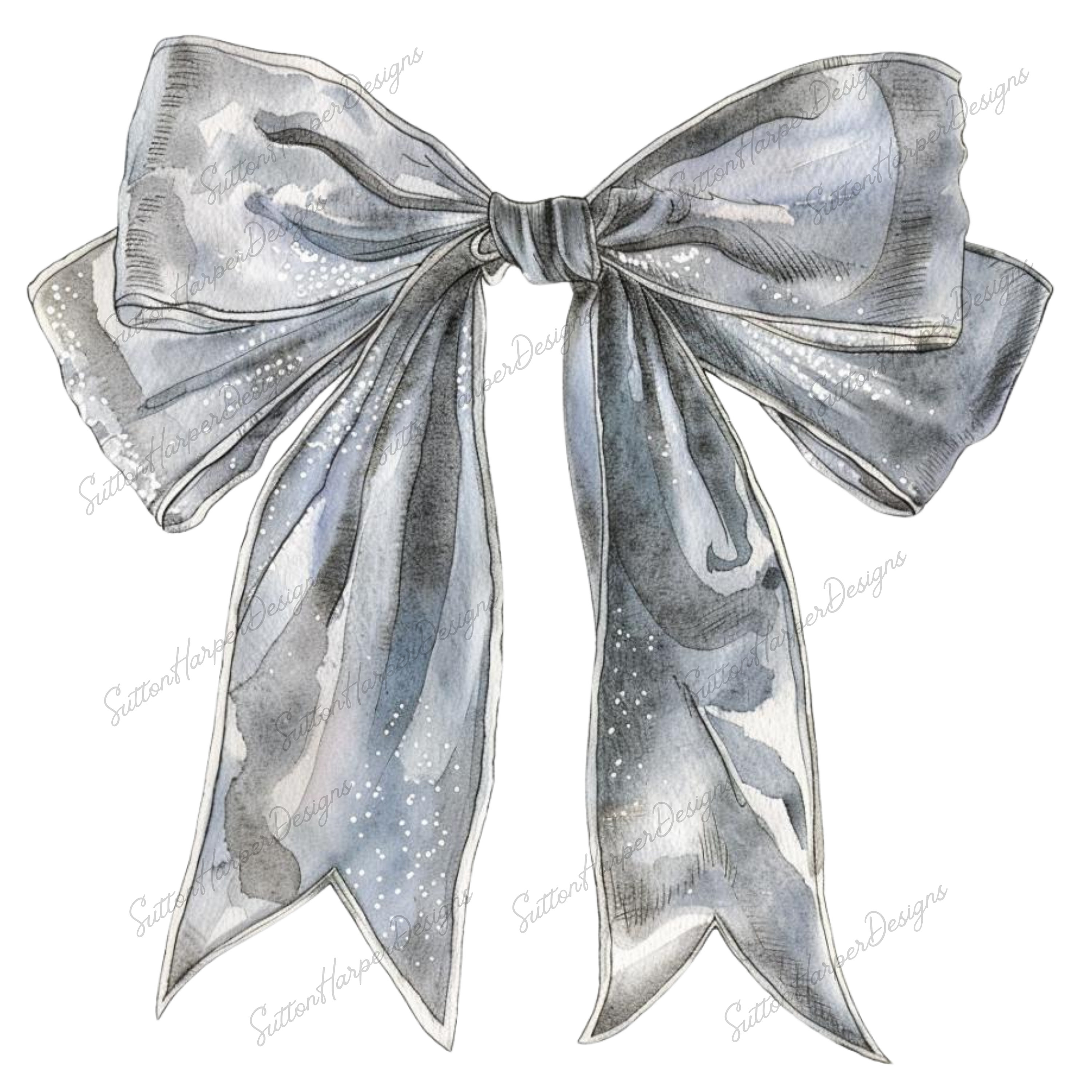 Silver Grey Coquette Sparkly Ribbon Bow Illustration PNG, Coquette Bow ...
