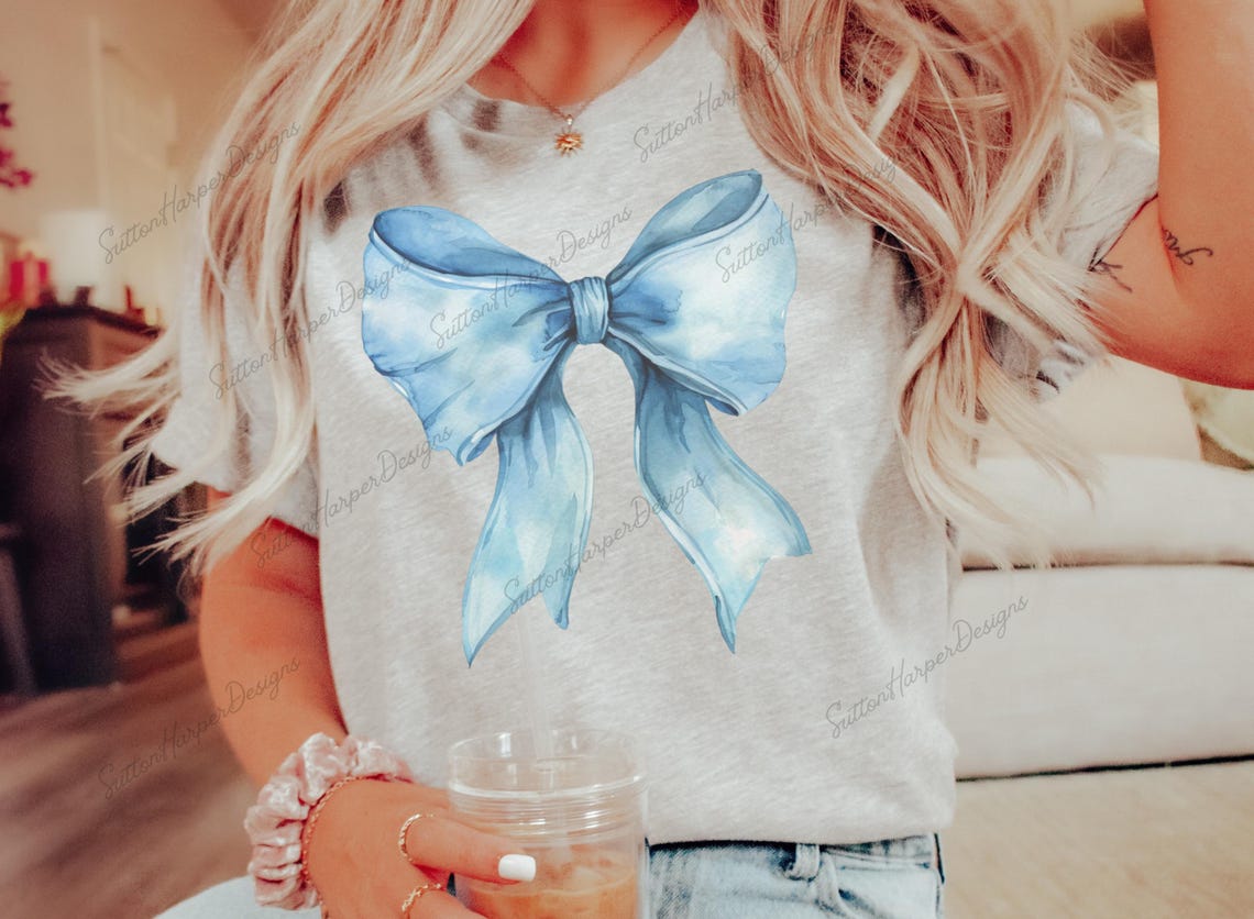 Beautiful Blue Coquette Ribbon Bow PNG, Blue Bow Watercolor ...