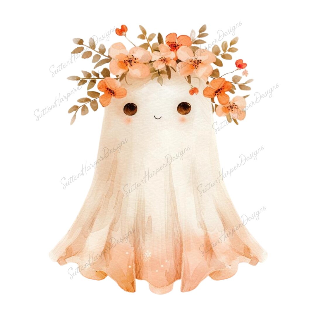 Cute Boho Floral Ghost Halloween PNG, Boho Ghost Png, Cottagecore Ghost ...
