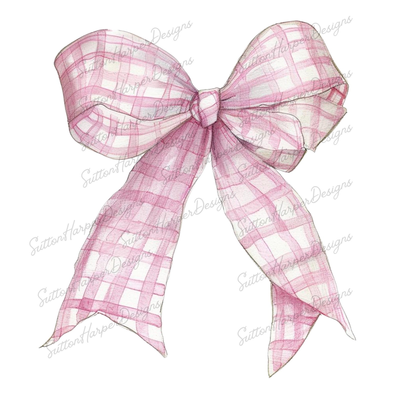 Pink Gingham Bow PNG, Pink and White Gingham Print Ribbon Tied Into a ...