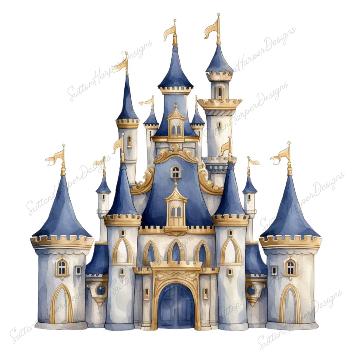 Blue Fairytale Magical Castle Clipart Png, Castle Watercolor Clipart ...