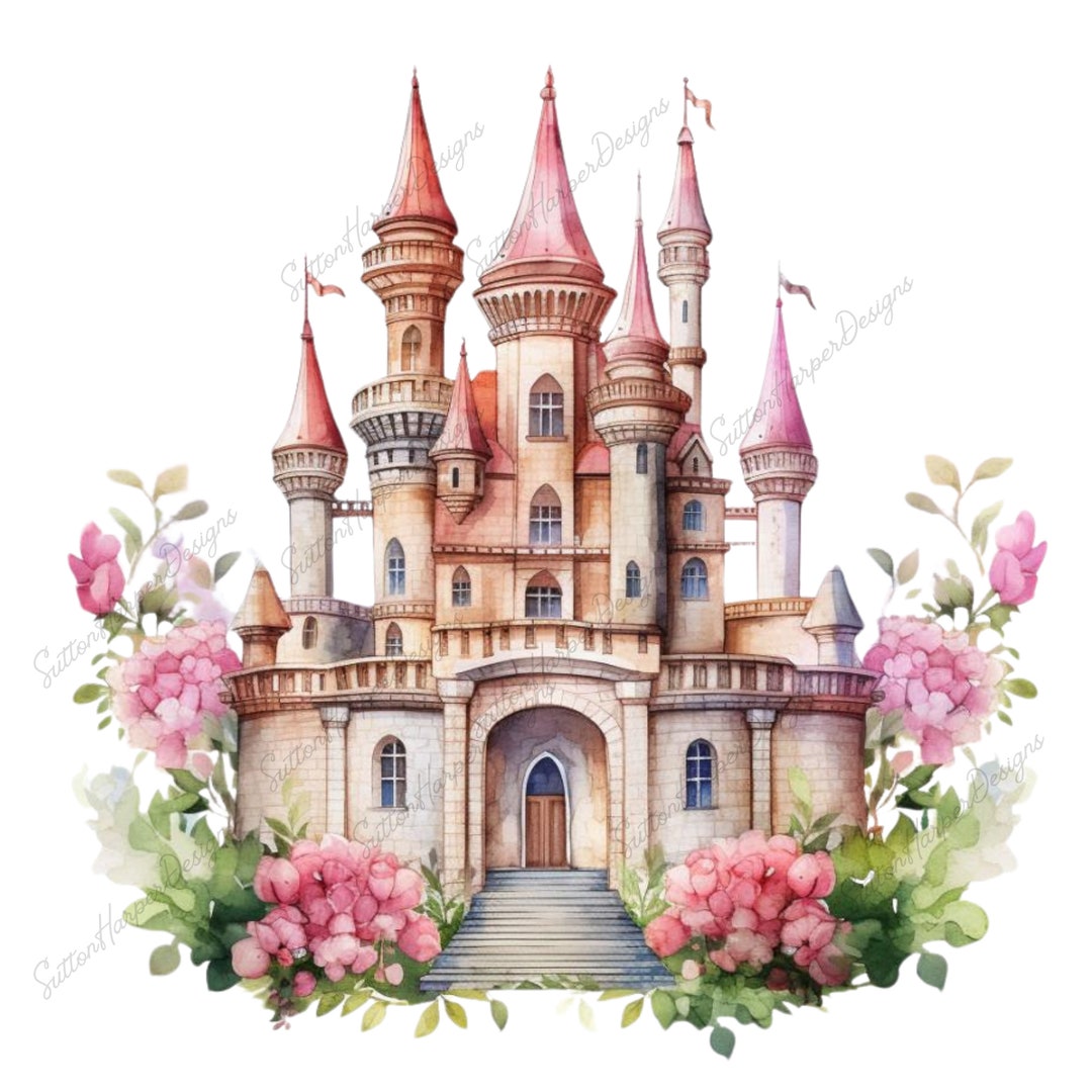Pink Magical Castle Illustration PNG, Pink Castle Clipart Image Png ...