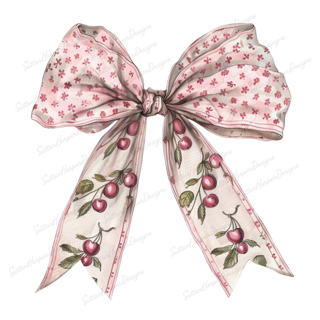 Pink Coquette Floral Cherry Print Bow PNG Digital Download T Shirt ...