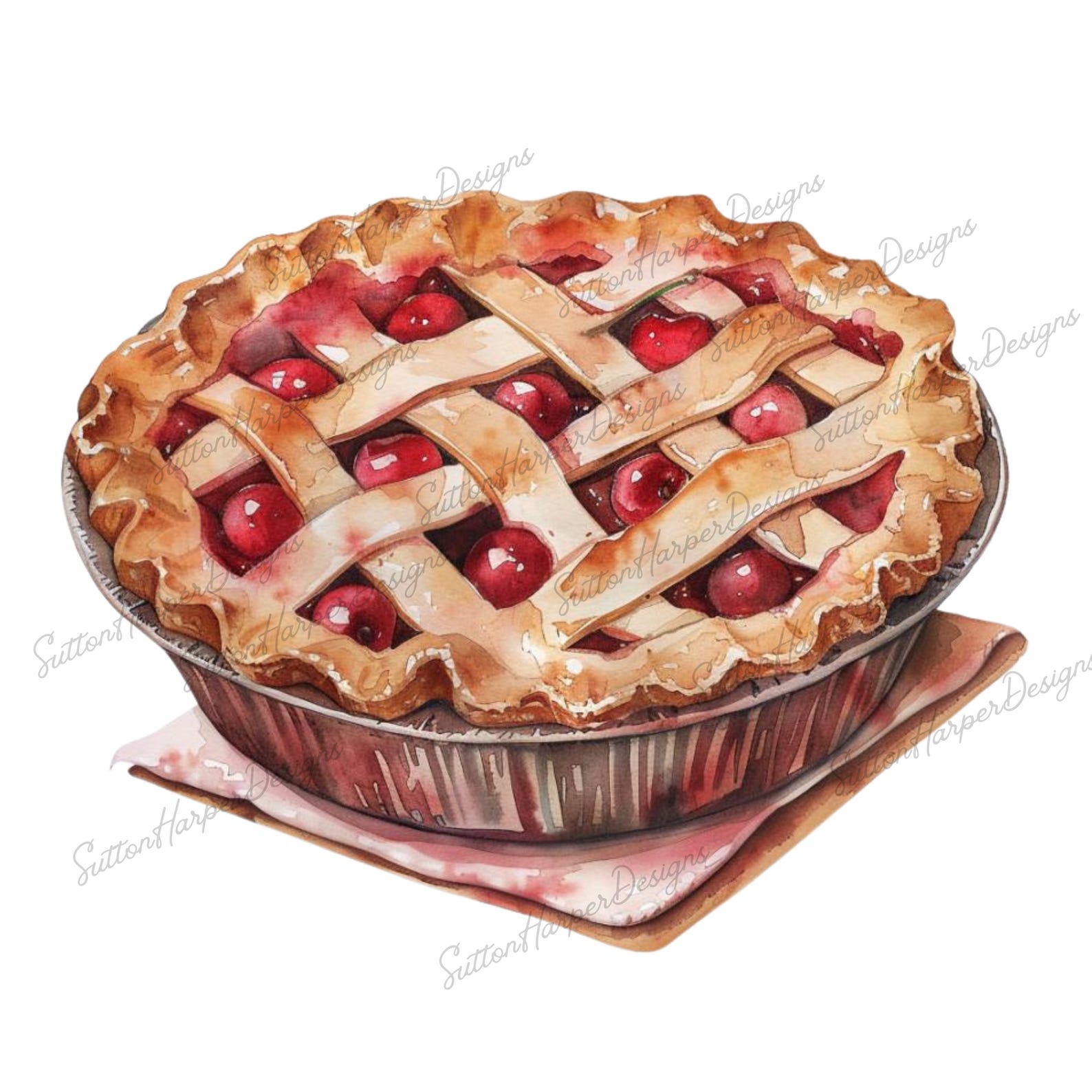Cherry Pie PNG, Cherry Pie Watercolor Illustration Clipart Design Png ...