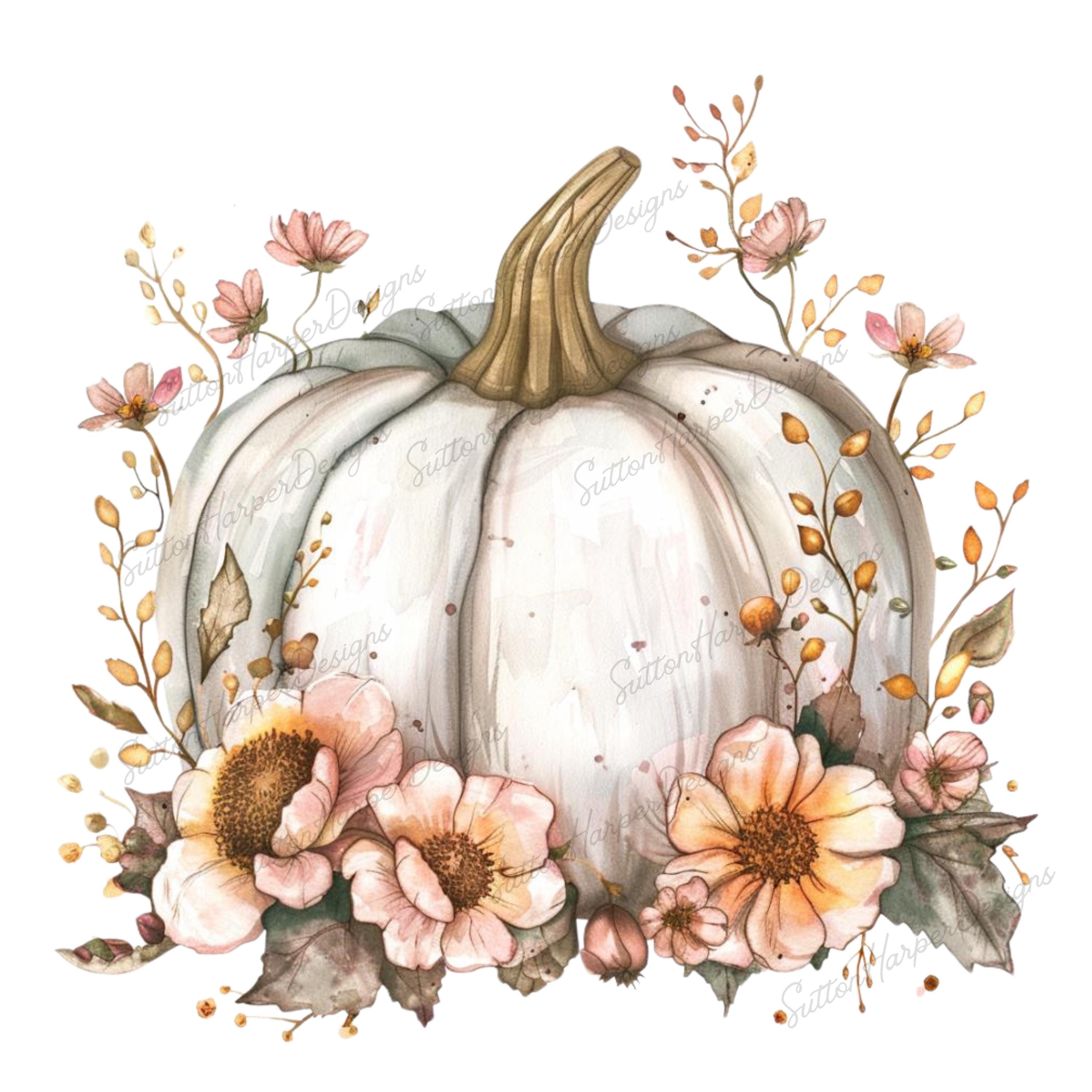 Boho Cottagecore White Floral Pumpkin PNG Design, Boho Pumpkin Png ...