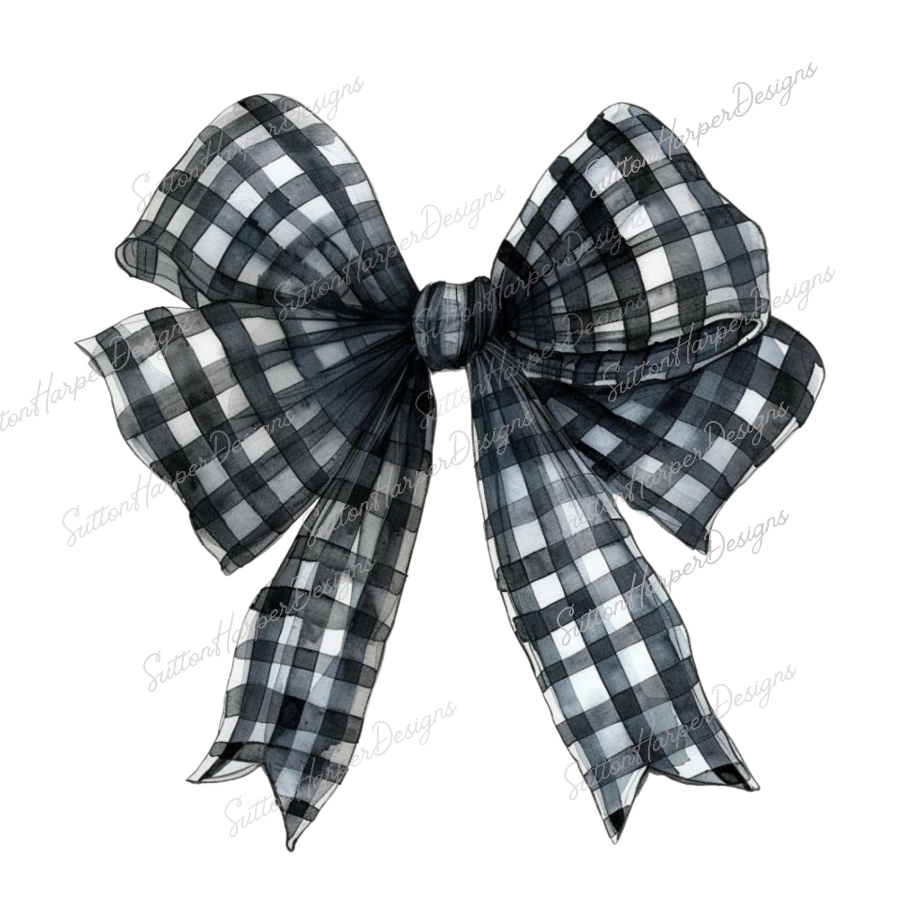 Black Gingham Coquette Bow PNG, Black and White Gingham Ribbon Tied ...