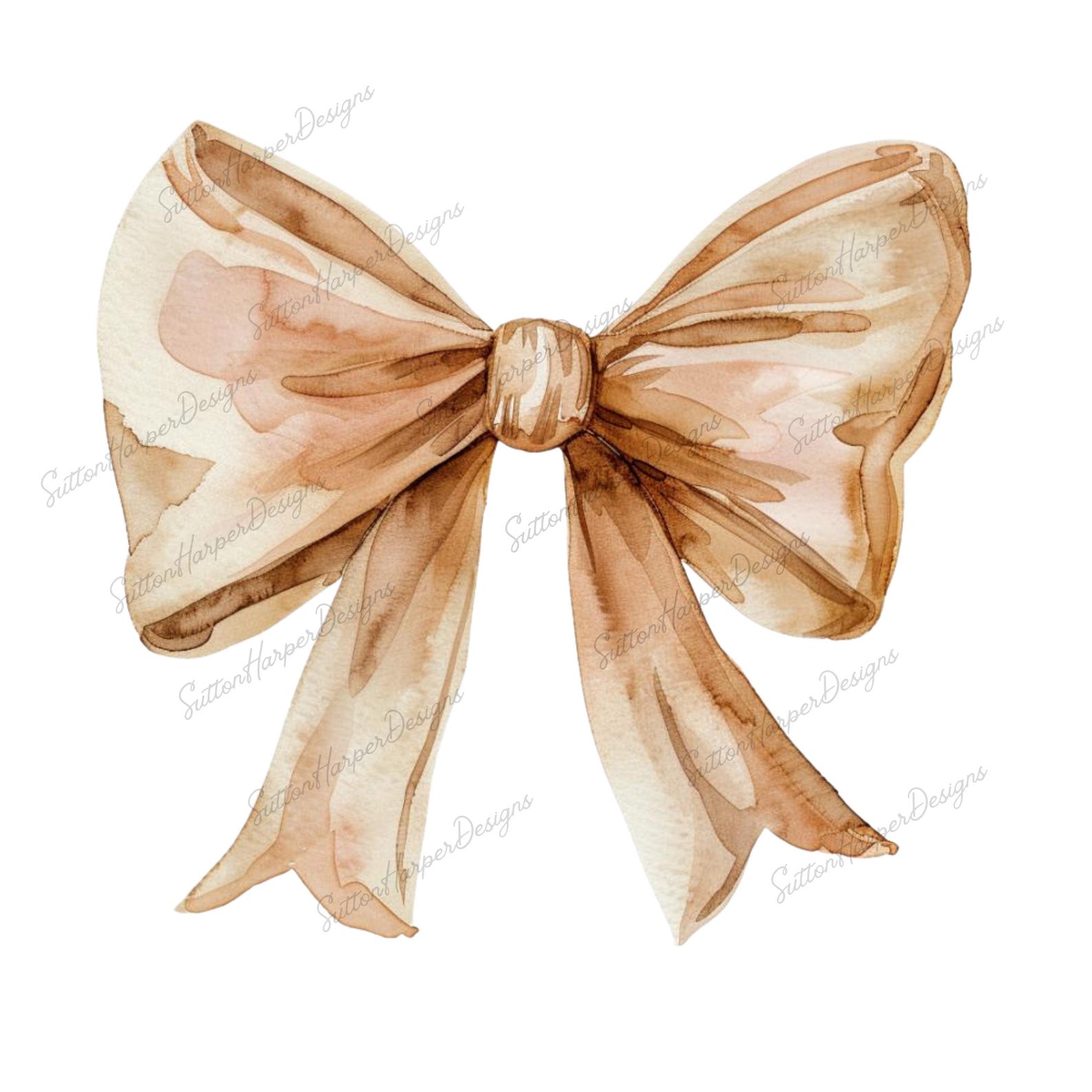 Brown Bow Watercolor Illustration PNG, Brown Coquette Bow PNG, Tan Bow ...