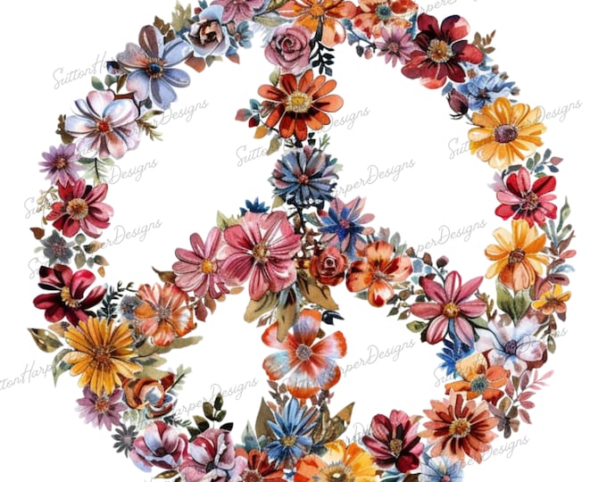 Peace Sign Png, Retro Flowers Png, Retro Floral Peace Sign Png, Peace ...