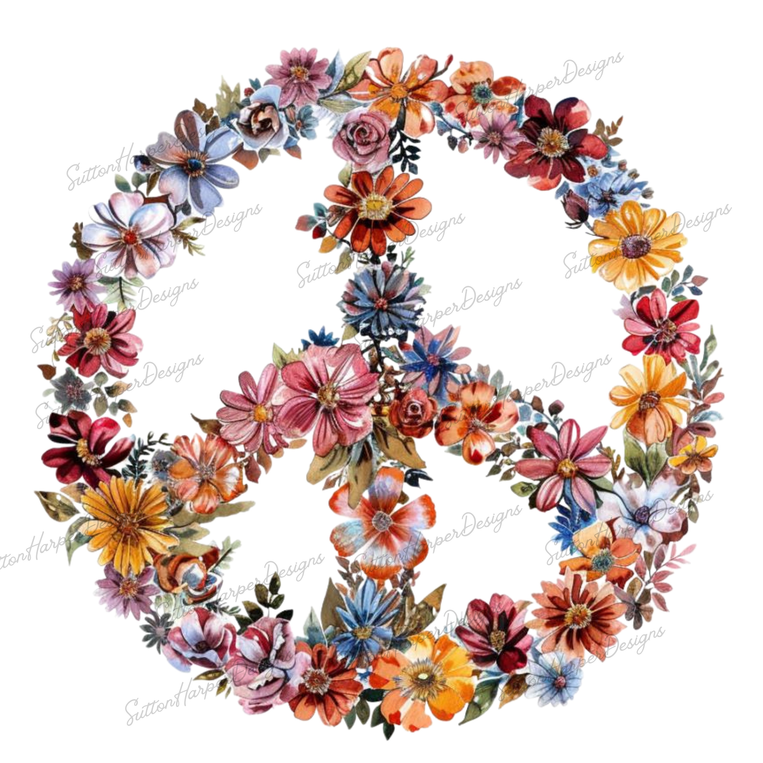 Floral Peace Sign Hippie Png, Boho Floral Peace Sign Png, Trending ...