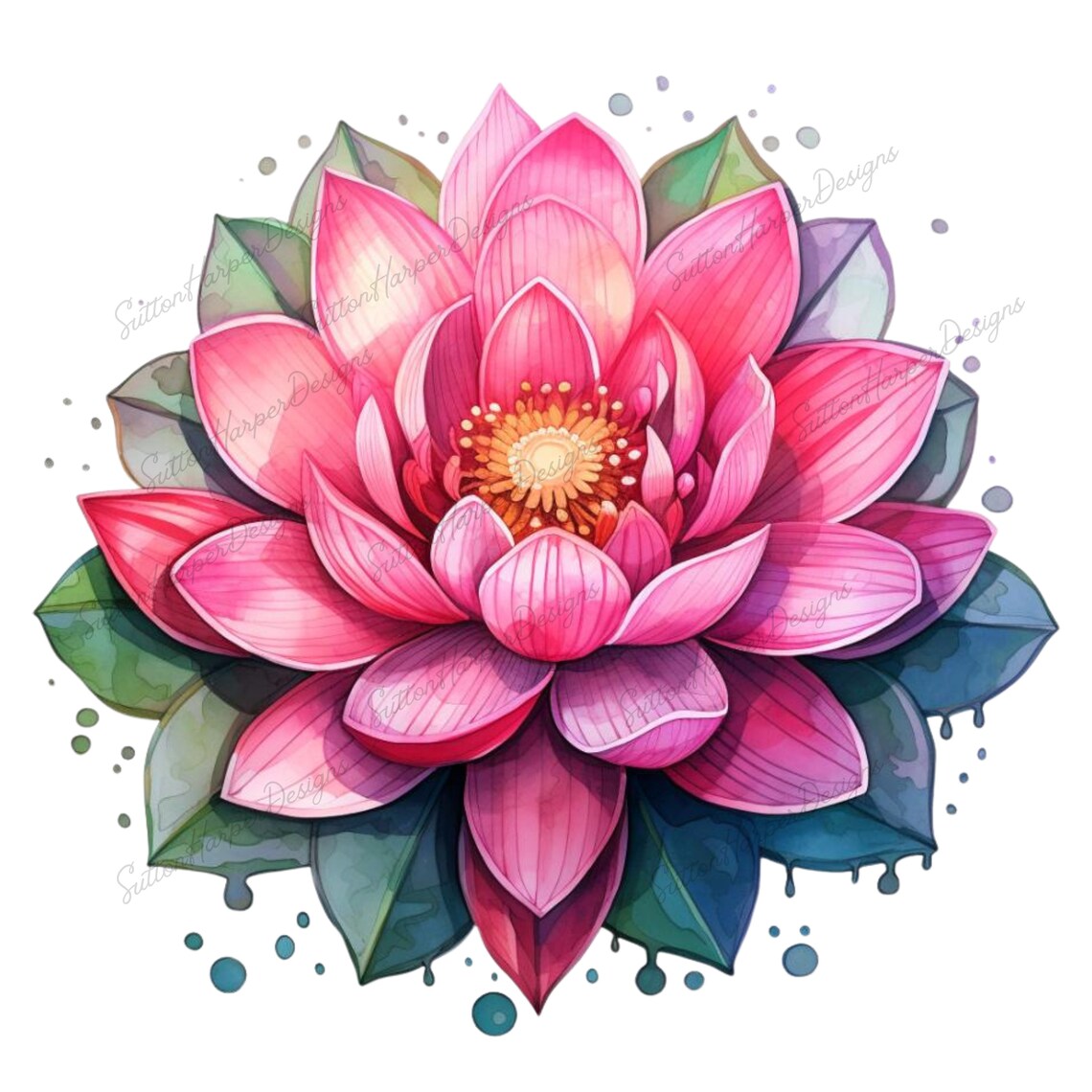 Pretty Pink Lotus Illustration PNG, Pink Lotus Watercolor Clipart ...