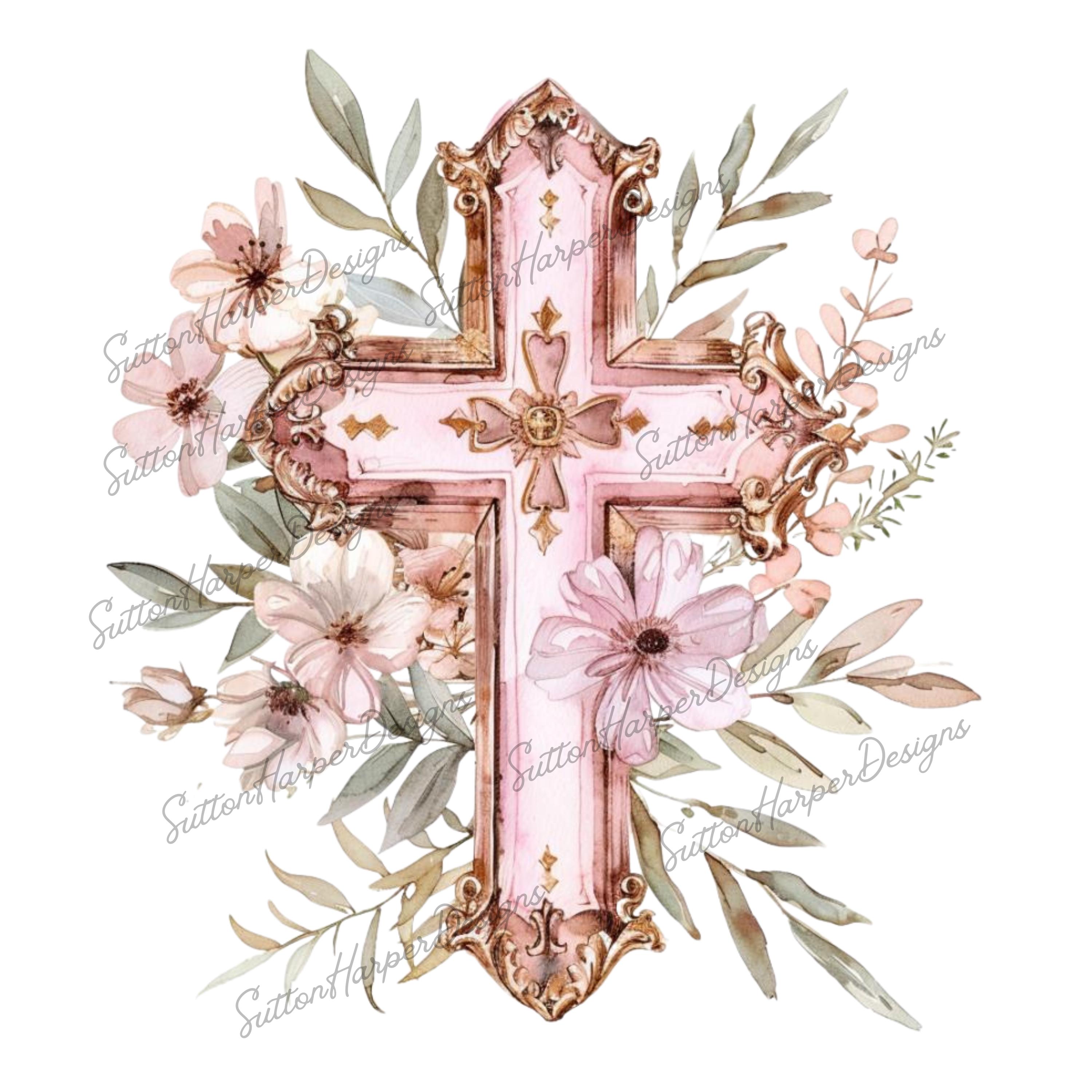 Pink Cross Illustration Png, Pink Christian Cross Png, Watercolor Cross ...