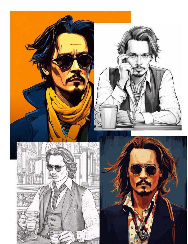 Wall Art Prints and Zen Coloring Pages for Adults With Johnny Depp - Etsy
