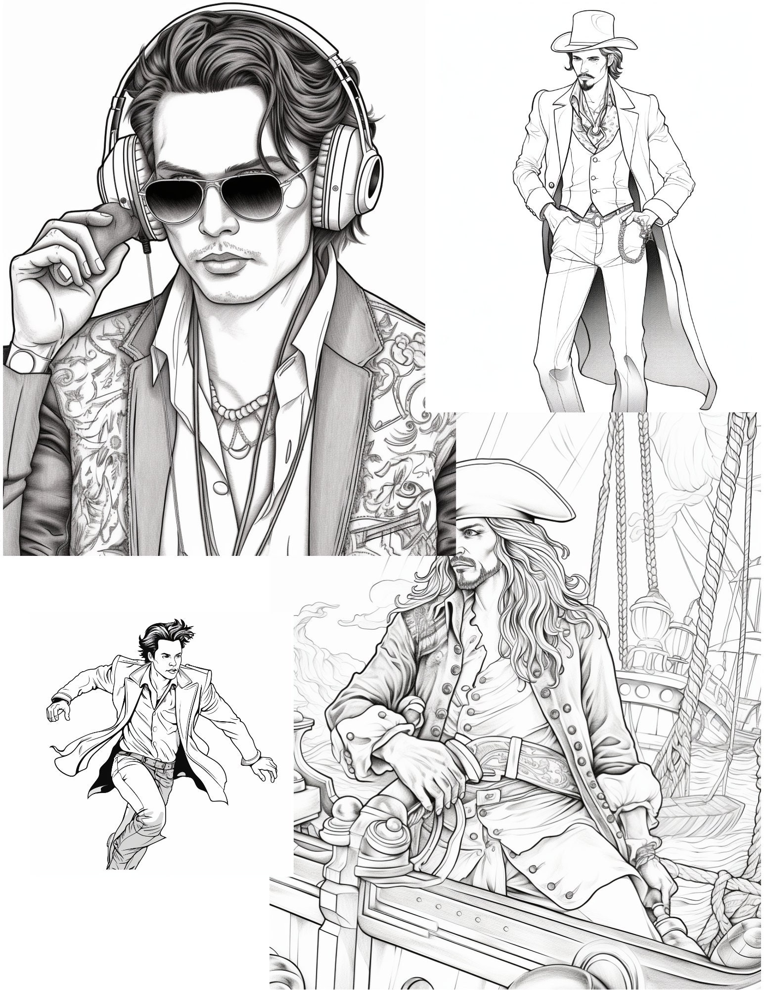 Wall Art Prints and Zen Coloring Pages for Adults With Johnny Depp - Etsy
