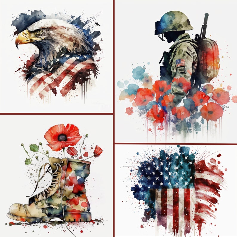 Watercolor Patriotic American Flag Honor Remembrance Clipart - 20 PNG ...