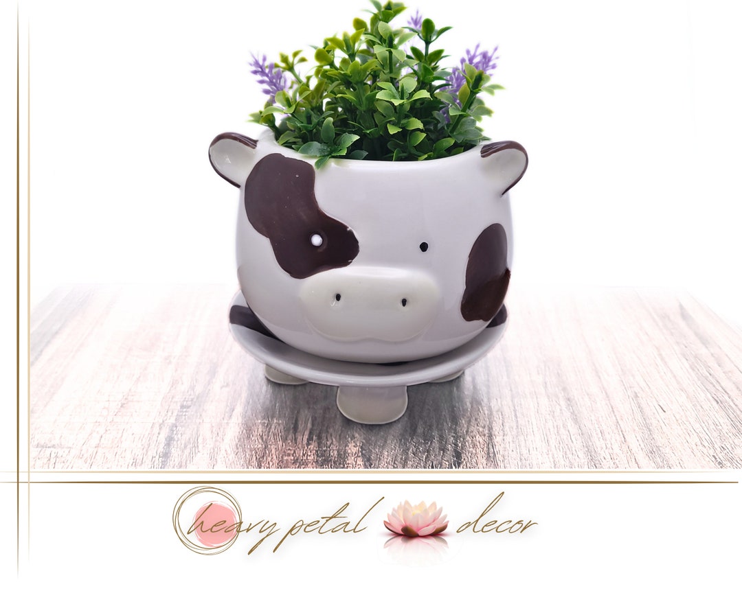 Cow Planter With Drainage Hole and Footsie Platter | Cow Ceramic ...