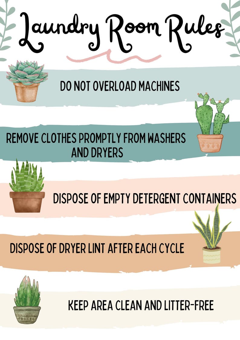 Laundry Room Rules Modern Succulent Plant Sign for Airbnb Vacation ...