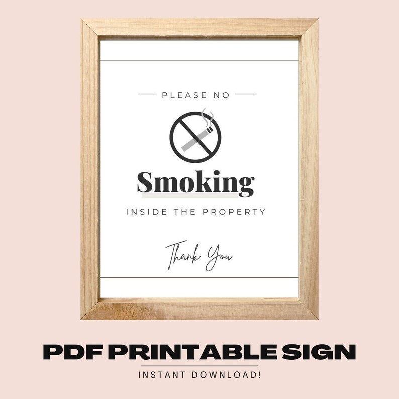 Modern Minimalist No Smoking Sign Black and White Digital Print Instant ...