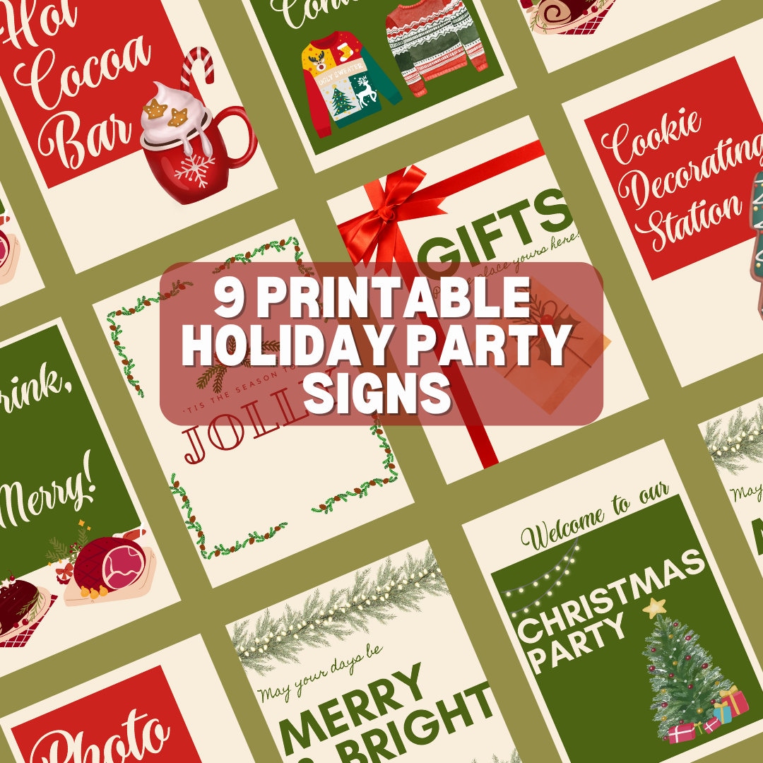 Christmas Party Printable Sign Set, Holiday Party Sign Set, Instant ...