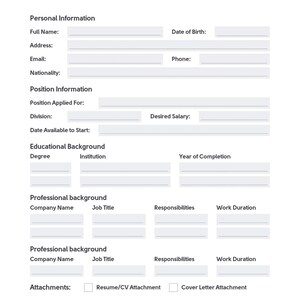 Printable Application for Employment Pdf for Office, Managment, Small ...