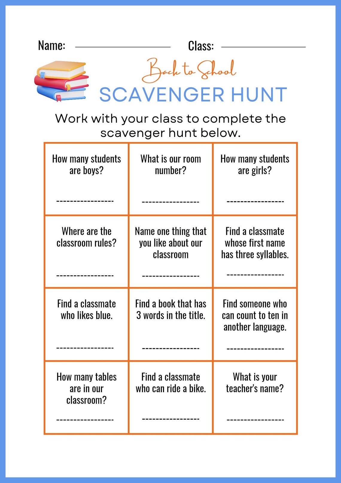 Back to School Scavenger Hunt | First Day of School Icebreaker ...